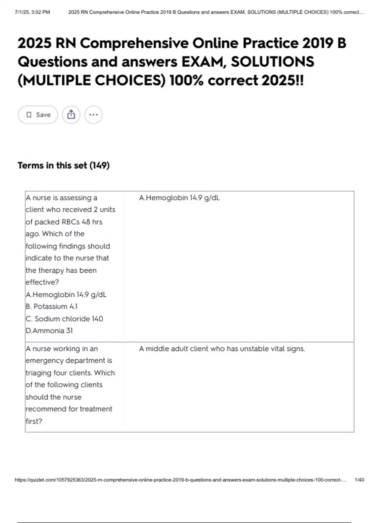 2025 RN Comprehensive Online Practice 2019 B Questions and answers EXAM ...