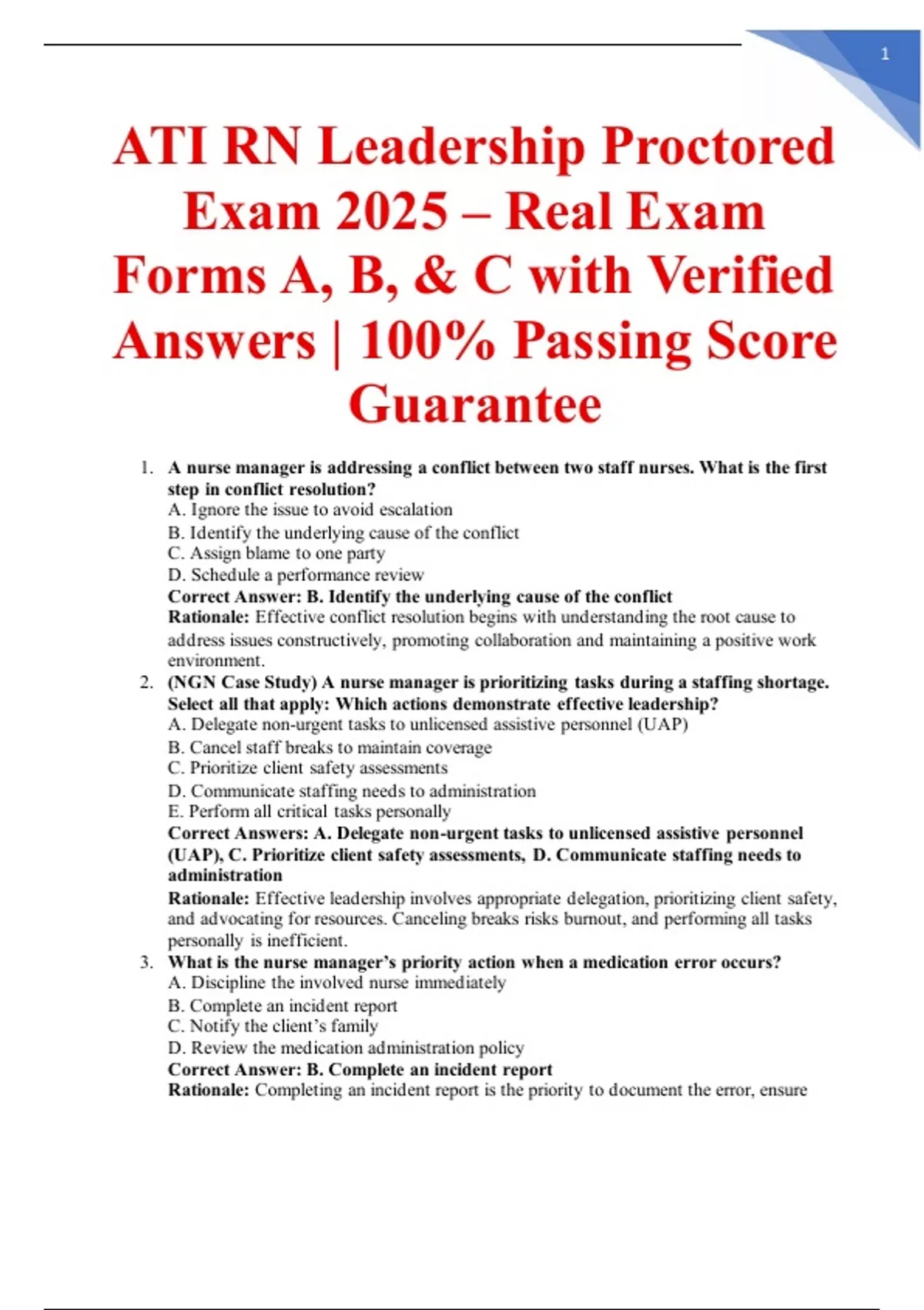 ATI RN Leadership Proctored Exam 2025 – Real Exam Forms A, B, & C with ...