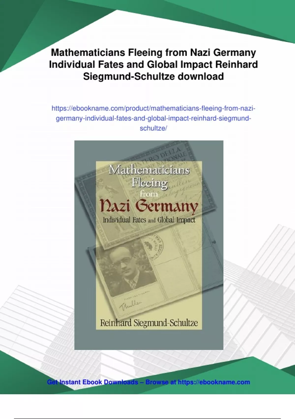 Summary Mathematicians Fleeing from Nazi Germany Individual Fates and ...