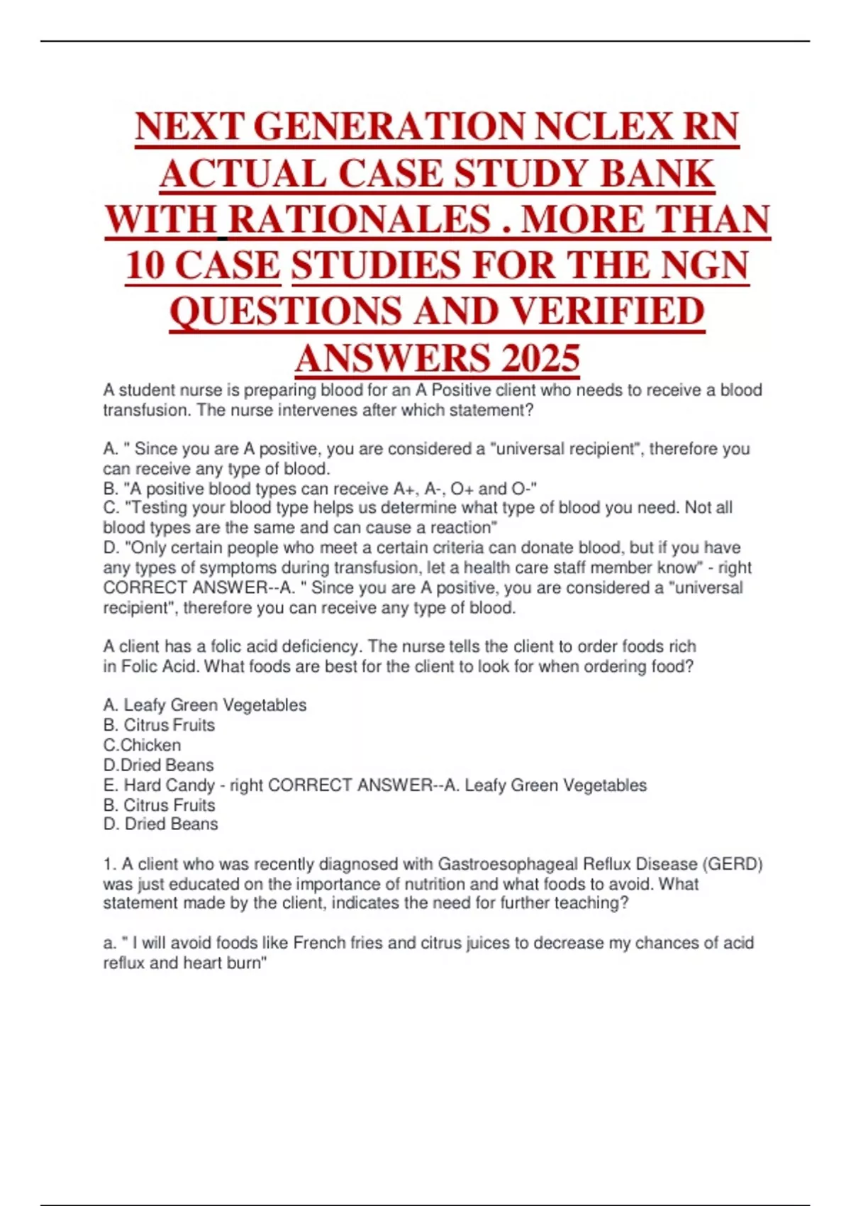 NEXT GENERATION NCLEX RN ACTUAL CASE STUDY BANK WITH RATIONALES . MORE ...
