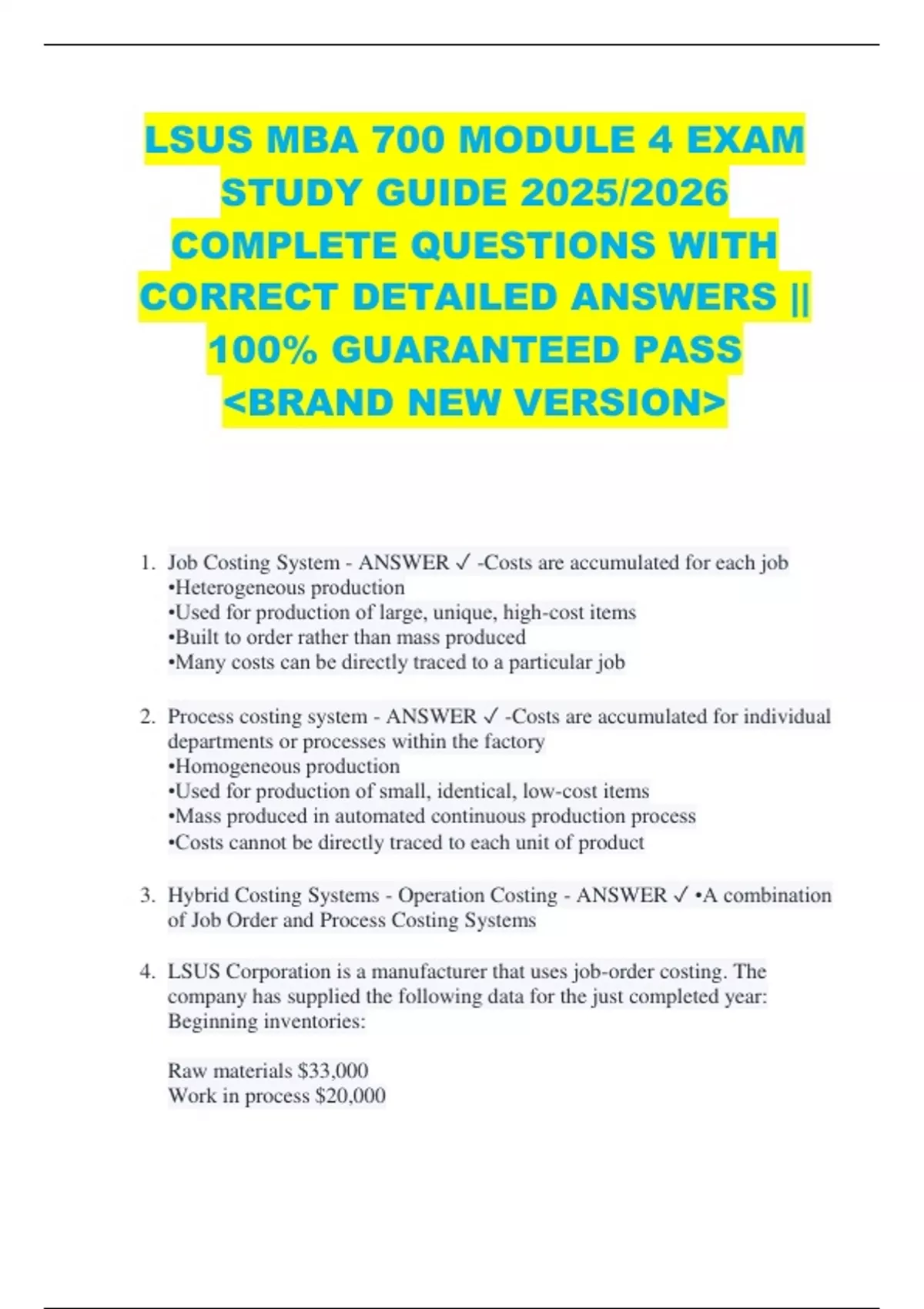 LSUS MBA 700 MODULE 4 EXAM STUDY GUIDE 2025/2026 COMPLETE QUESTIONS ...