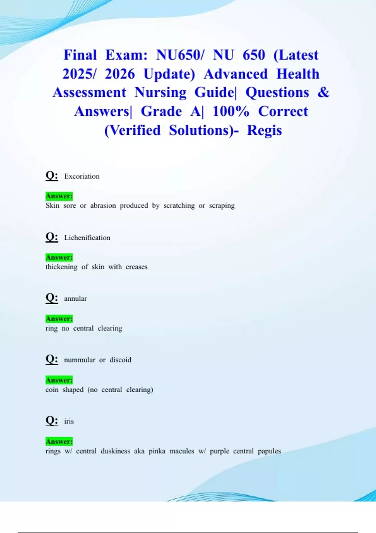 Final Exam: NU650/ NU 650 (Latest 2025/ 2026 Update) Advanced Health ...