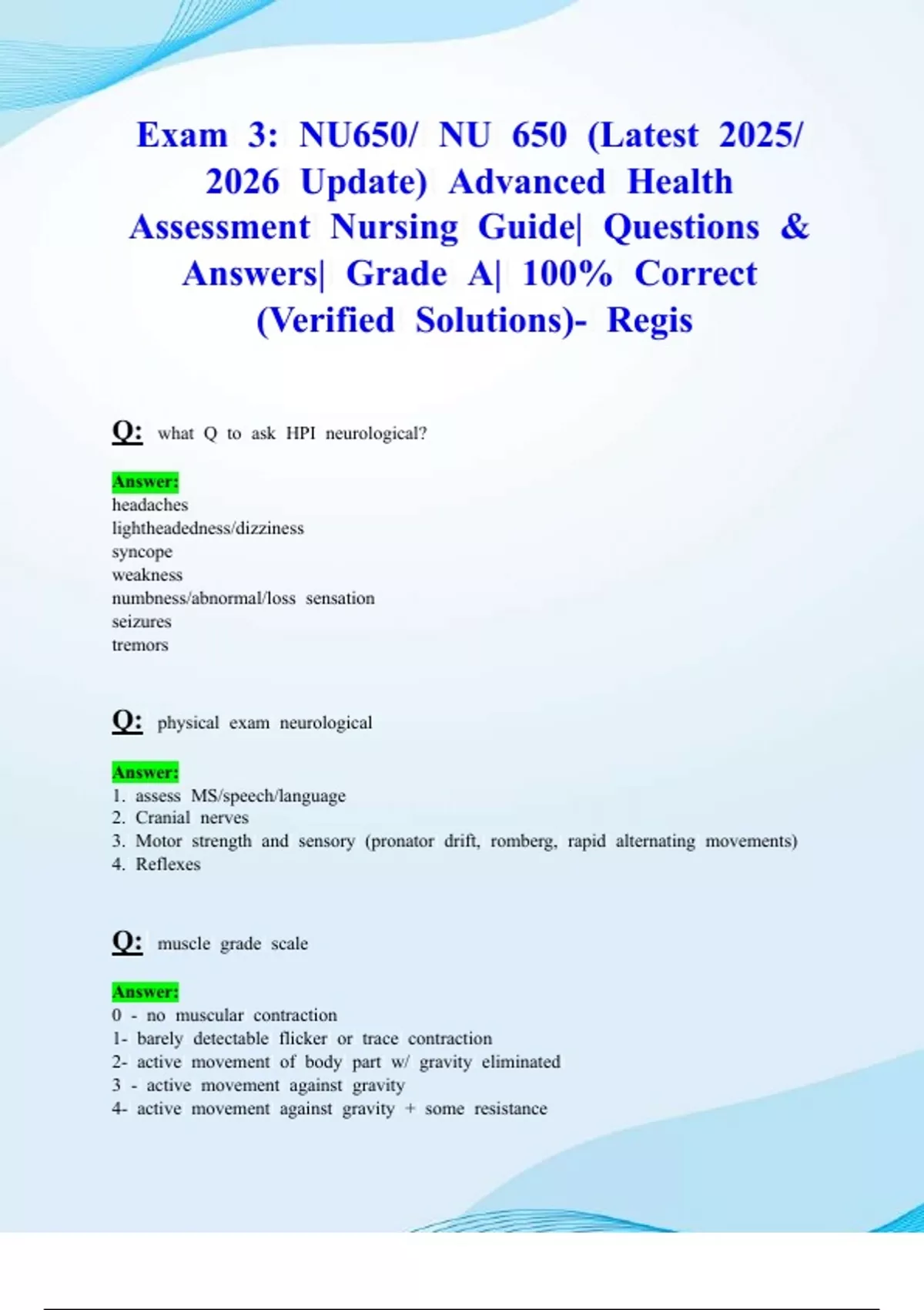 Exam 3: NU650/ NU 650 (Latest 2025/ 2026 Update) Advanced Health ...