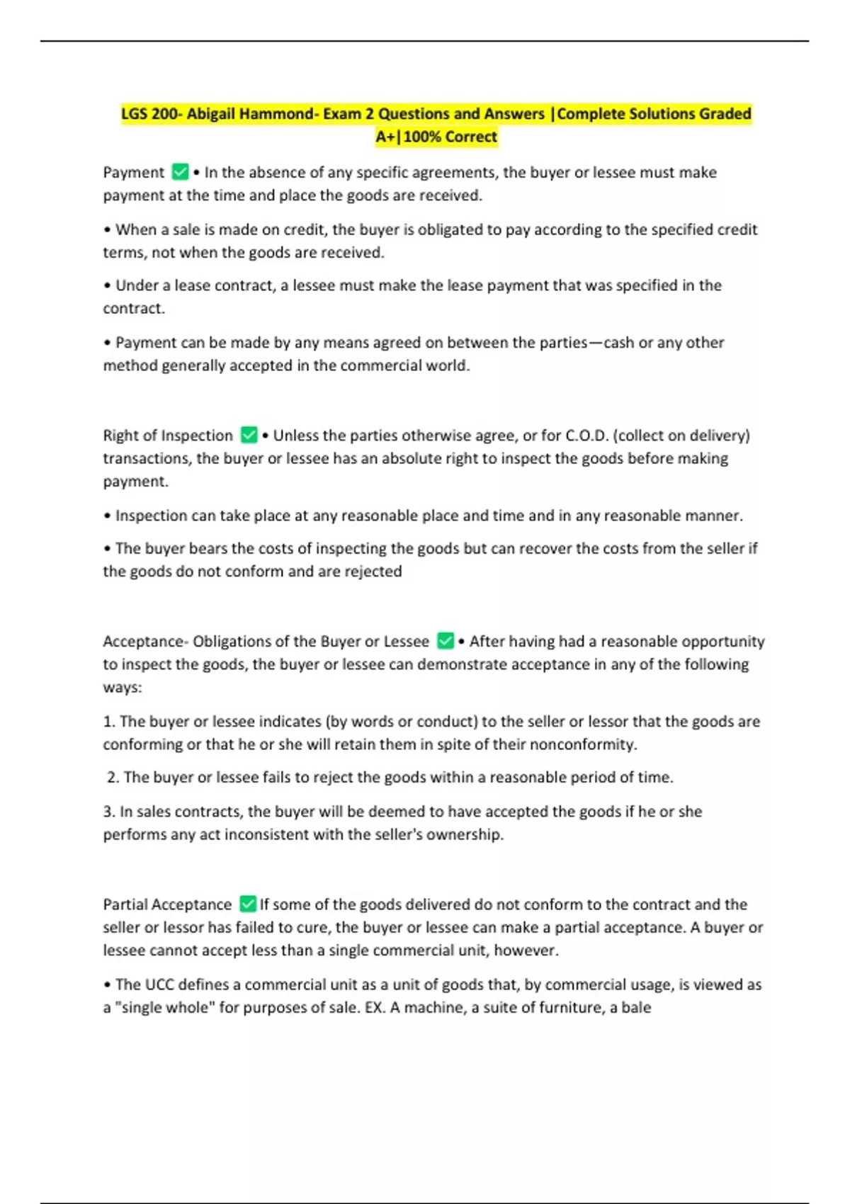 LGS 200- Abigail Hammond- Exam 2 Questions and Answers |Complete Solutions Graded A+|100% ...