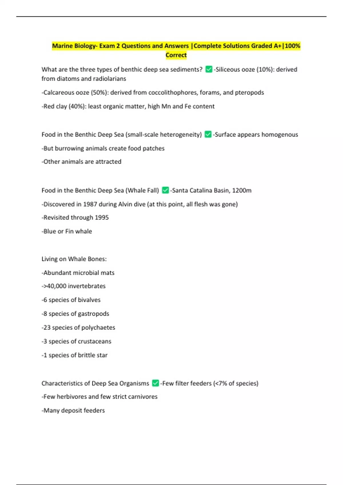 Marine Biology- Exam 2 Questions and Answers |Complete Solutions Graded A+|100% Correct - Marine ...