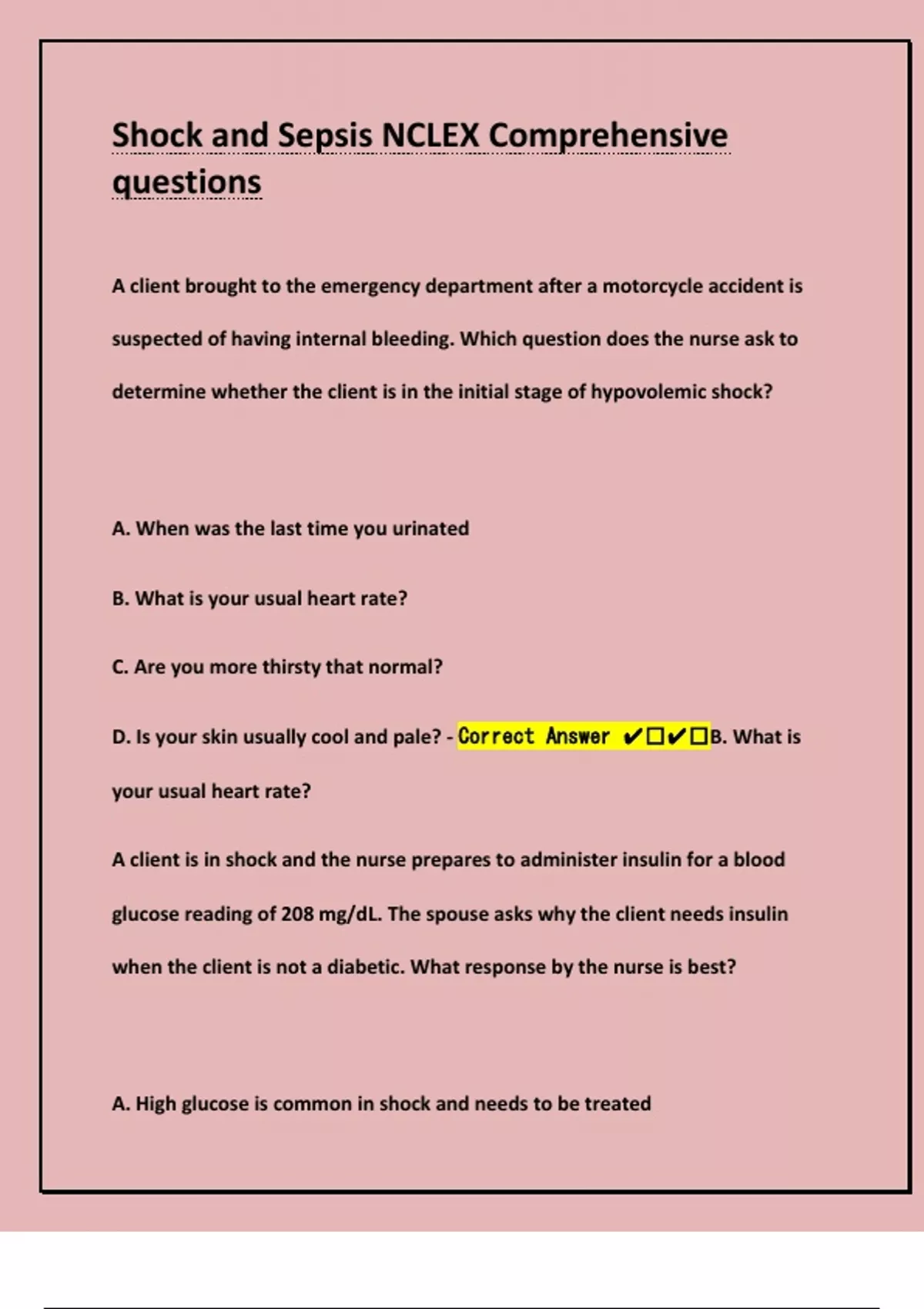 Shock and Sepsis NCLEX Comprehensive questions With Complete Verified ...