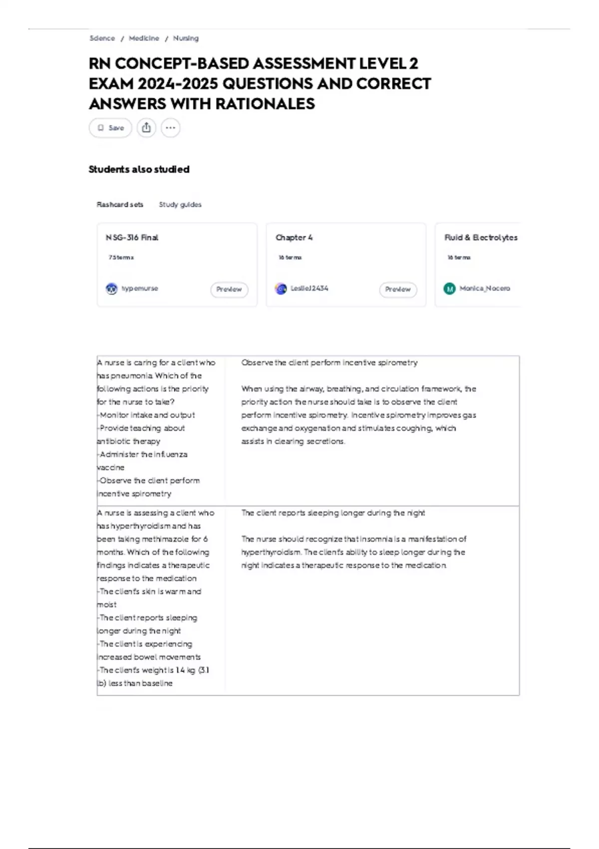 RN CONCEPT-BASED ASSESSMENT LEVEL 2 EXAM QUESTIONS AND CORRECT ANSWERS ...