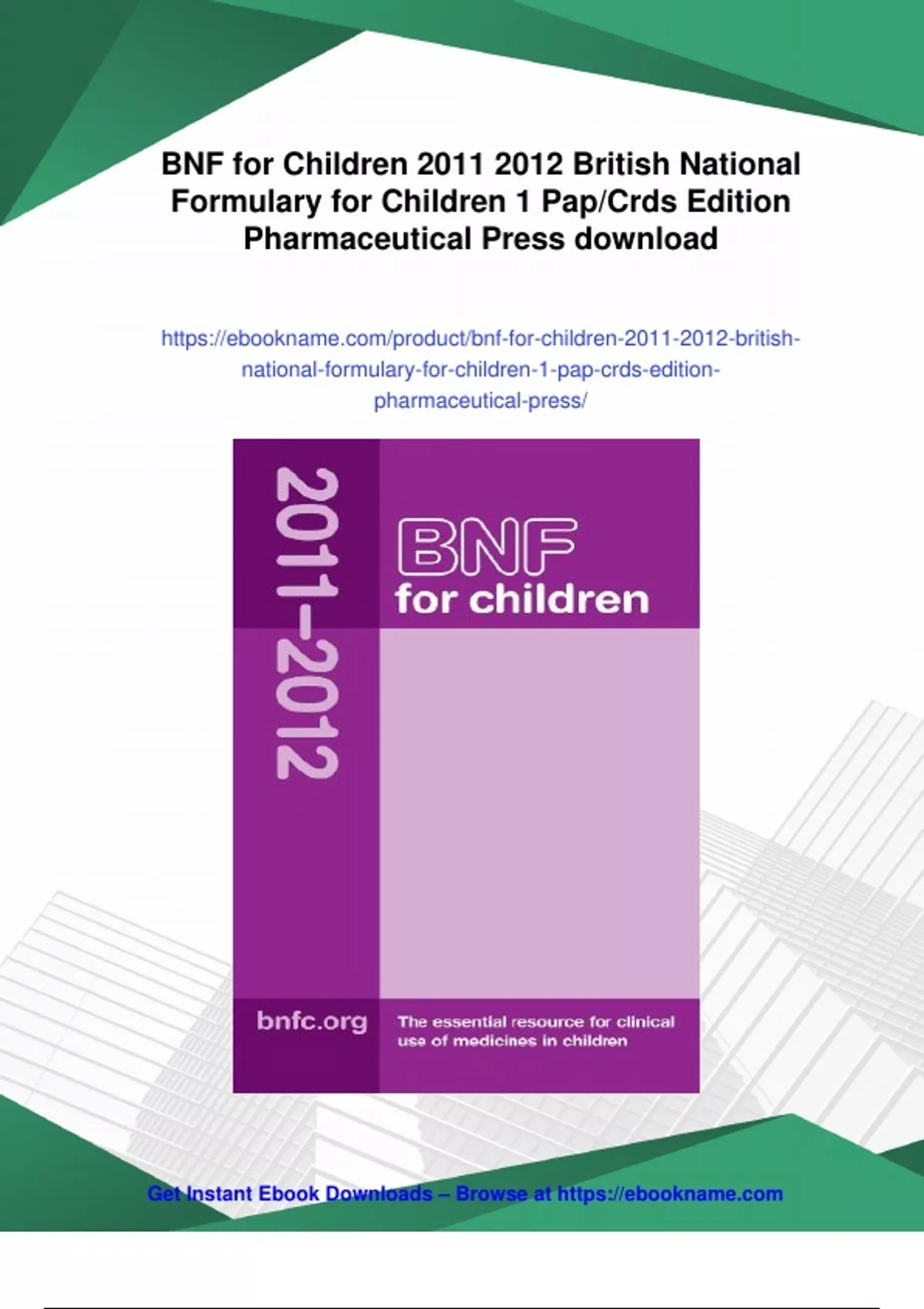 Summary BNF for Children British National Formulary for Children 1 Pap ...