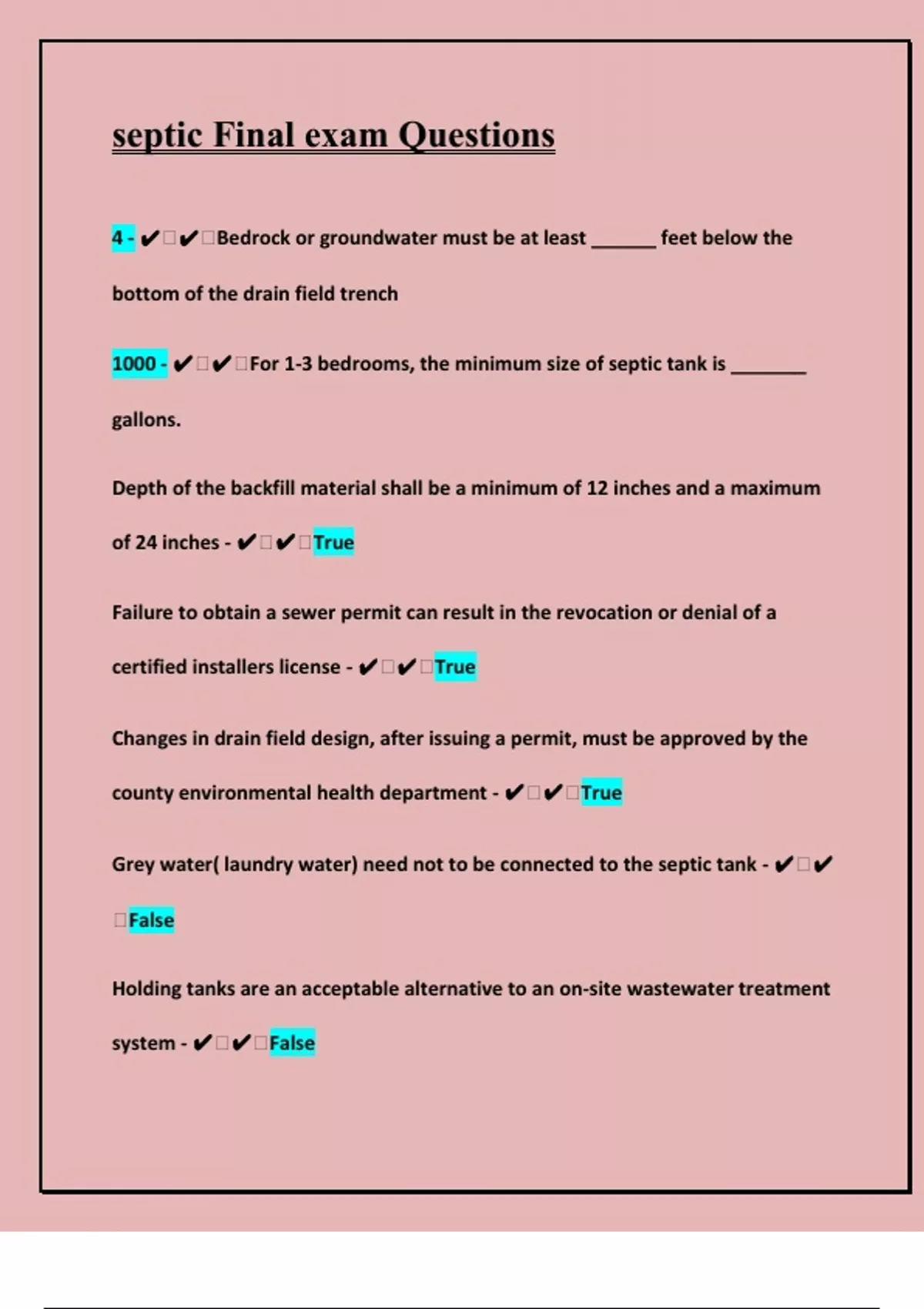 septic Final exam Questions And Answers - Septic - Stuvia US