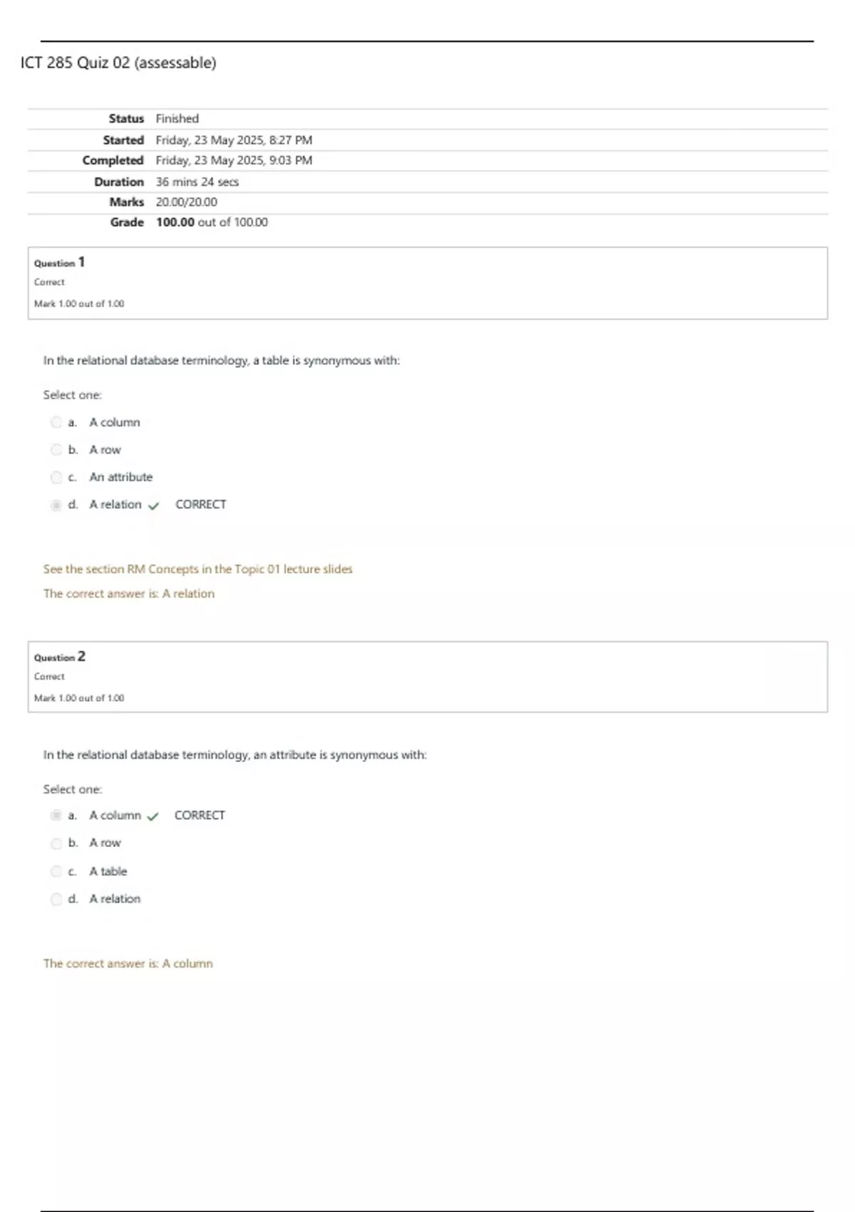 ICT 285 Quiz 02 (assessable) | Questions and Answers |2025 Update with complete solutions ...