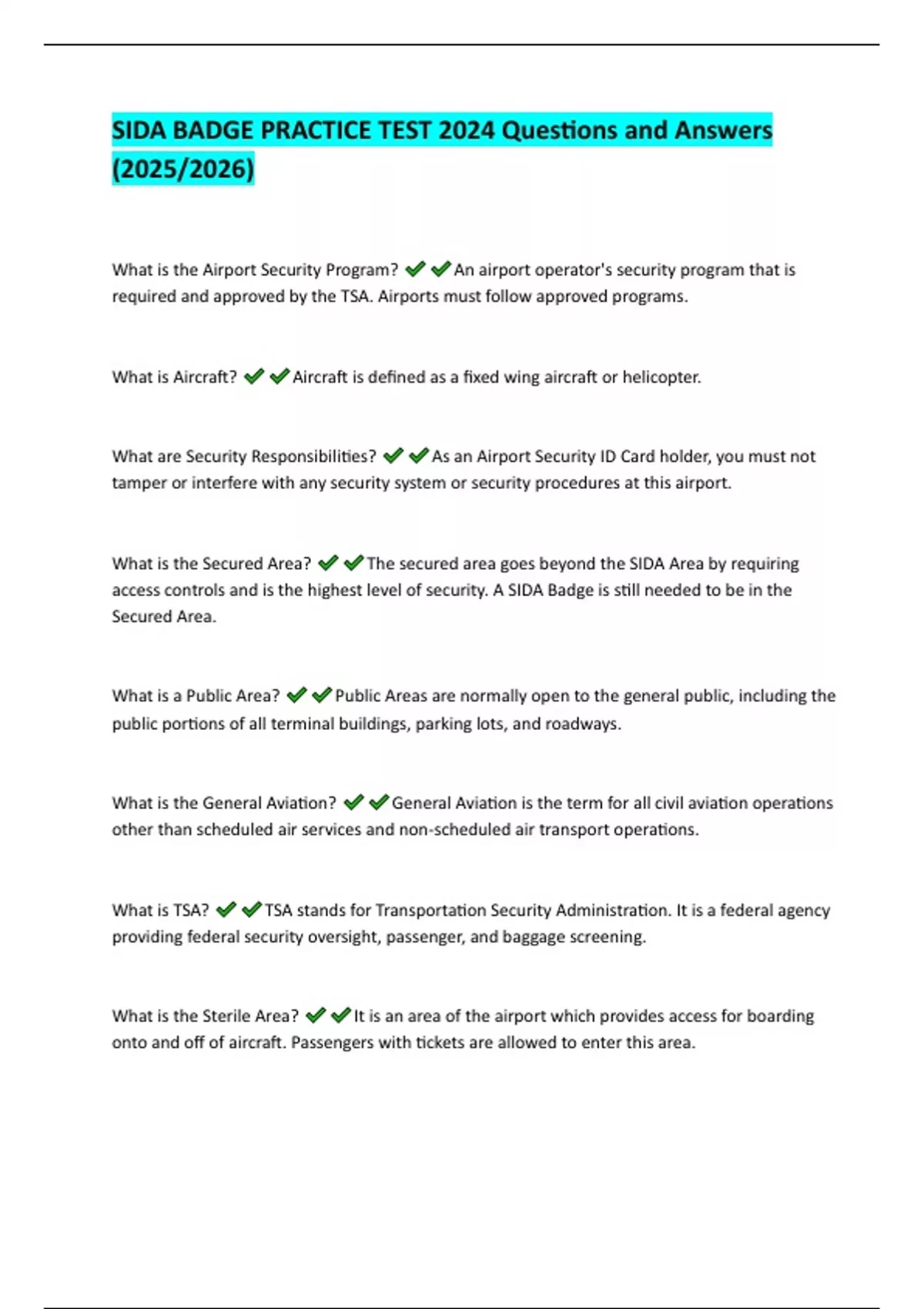 SIDA BADGE PRACTICE TEST 2024 Questions and Answers (2025/2026) - SIDA ...