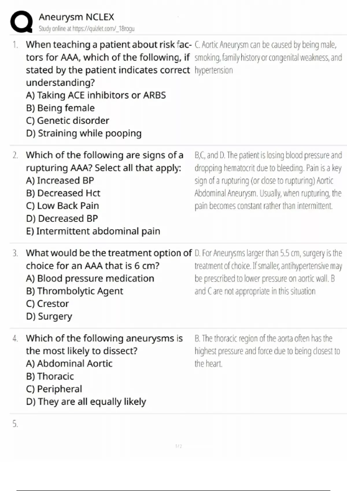 NCLEX-RN & NCLEX-PN Aneurysm Nursing / Score 100% / 2025 Update / NCLEX ...