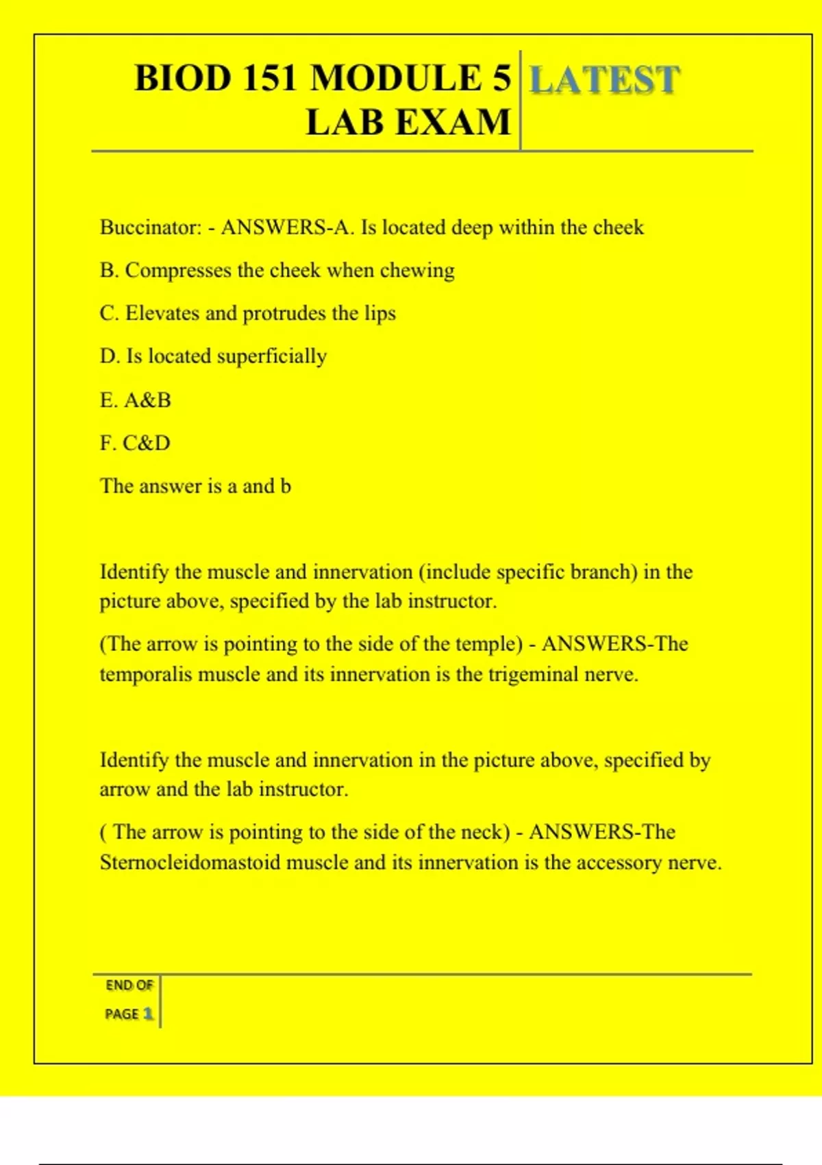 BIOD 151 MODULE 5 LAB EXAM QUESTIONS AND ANSWERS 2025 - BIOD 151 MODULE 5 LAB - Stuvia US