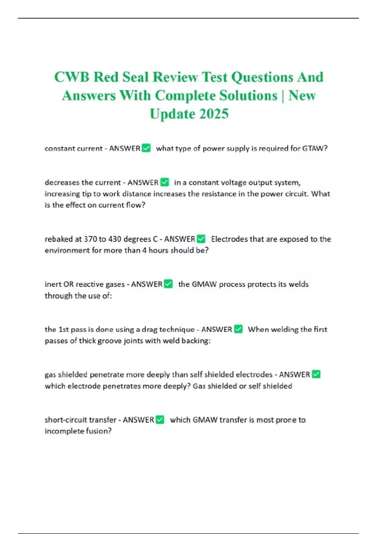 CWB Red Seal Review Test Questions And Answers With Complete Solutions ...