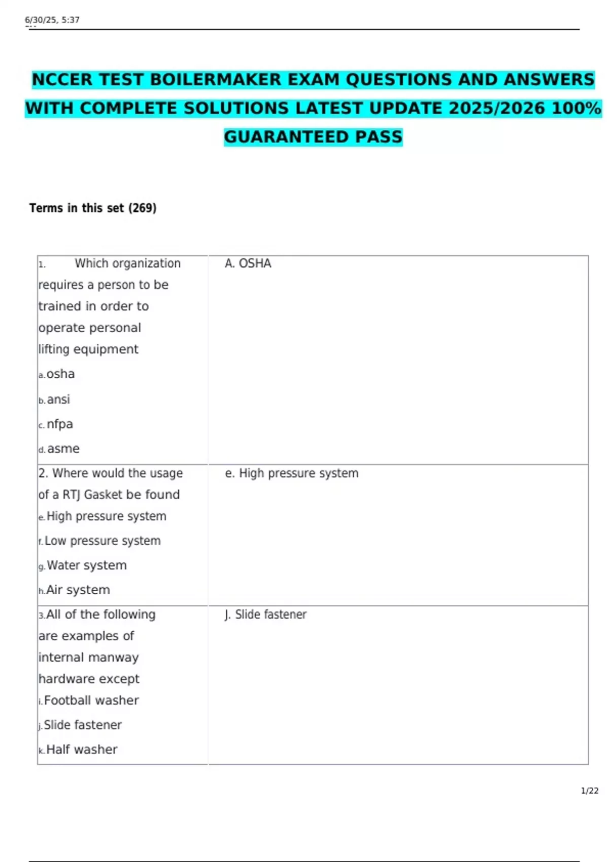 NCCER TEST BOILERMAKER EXAM QUESTIONS AND ANSWERS WITH COMPLETE ...