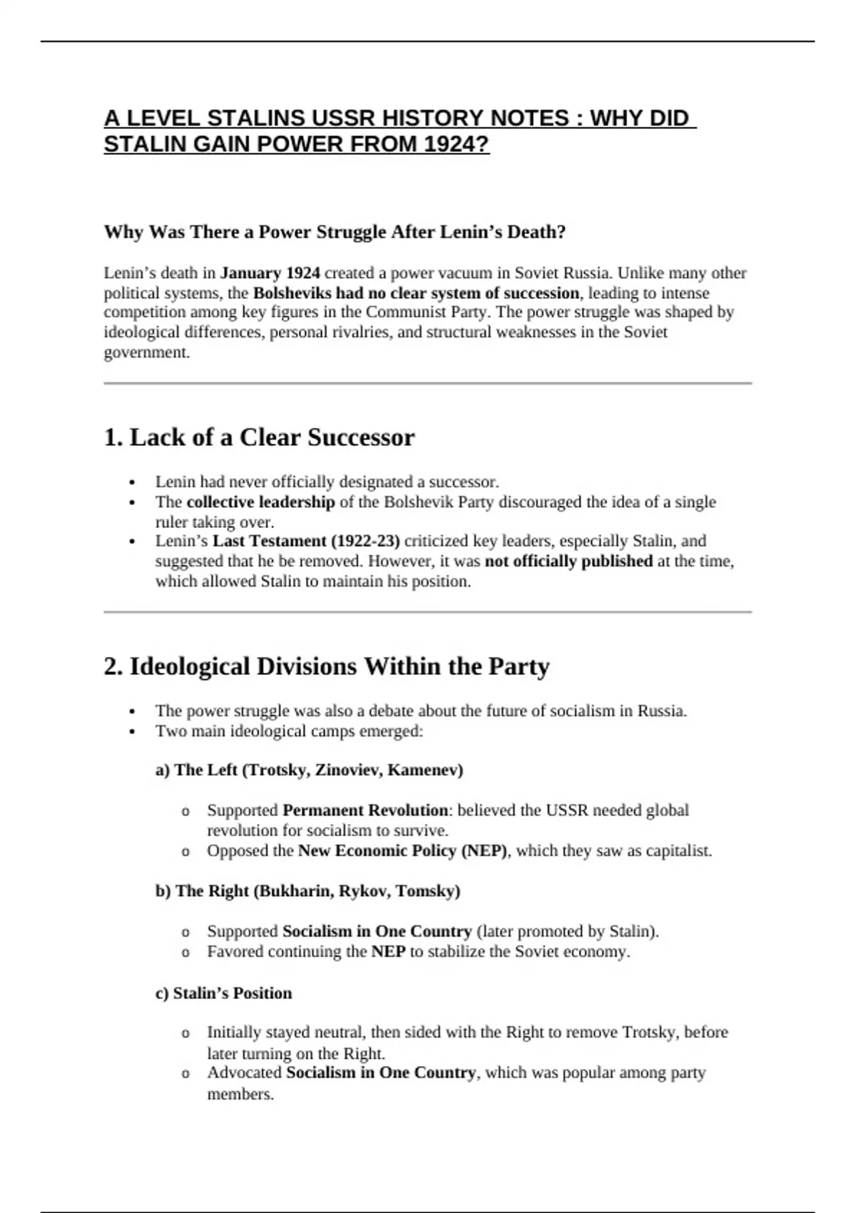 A Level History Stalin's USSR: How did Stalin Gain Power and What Was ...