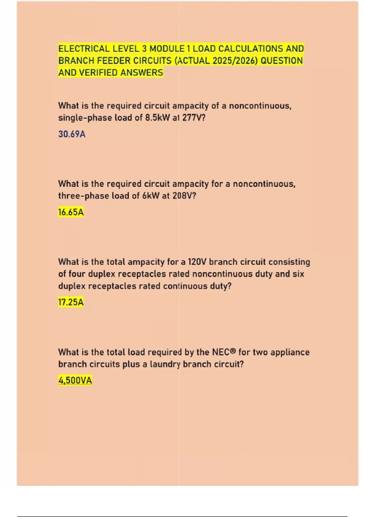 Electrical level 3 module 1 load calculations and branch feeder ...