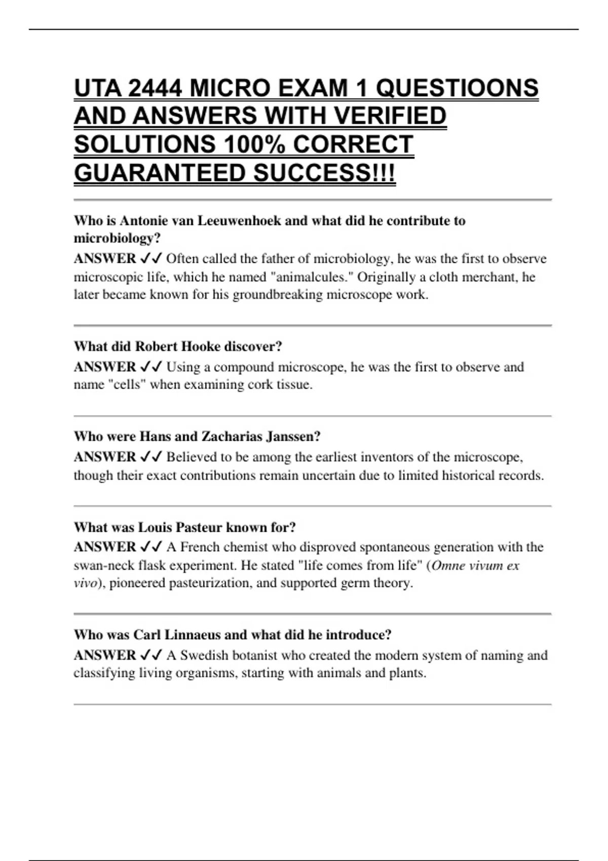UTA 2444 MICRO EXAM 1 QUESTIOONS AND ANSWERS WITH VERIFIED SOLUTIONS ...