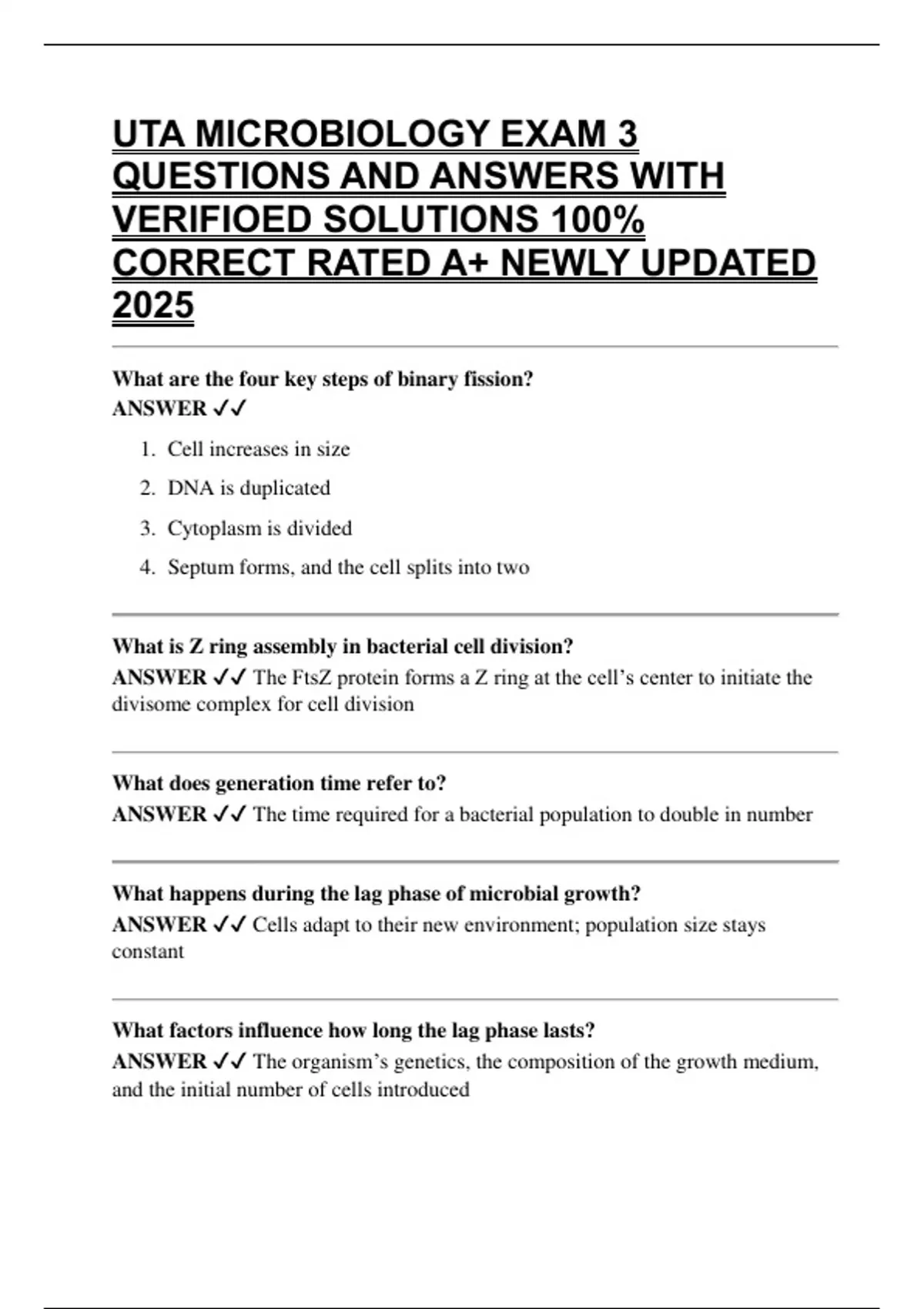 UTA MICROBIOLOGY EXAM 3 QUESTIONS AND ANSWERS WITH VERIFIOED SOLUTIONS ...