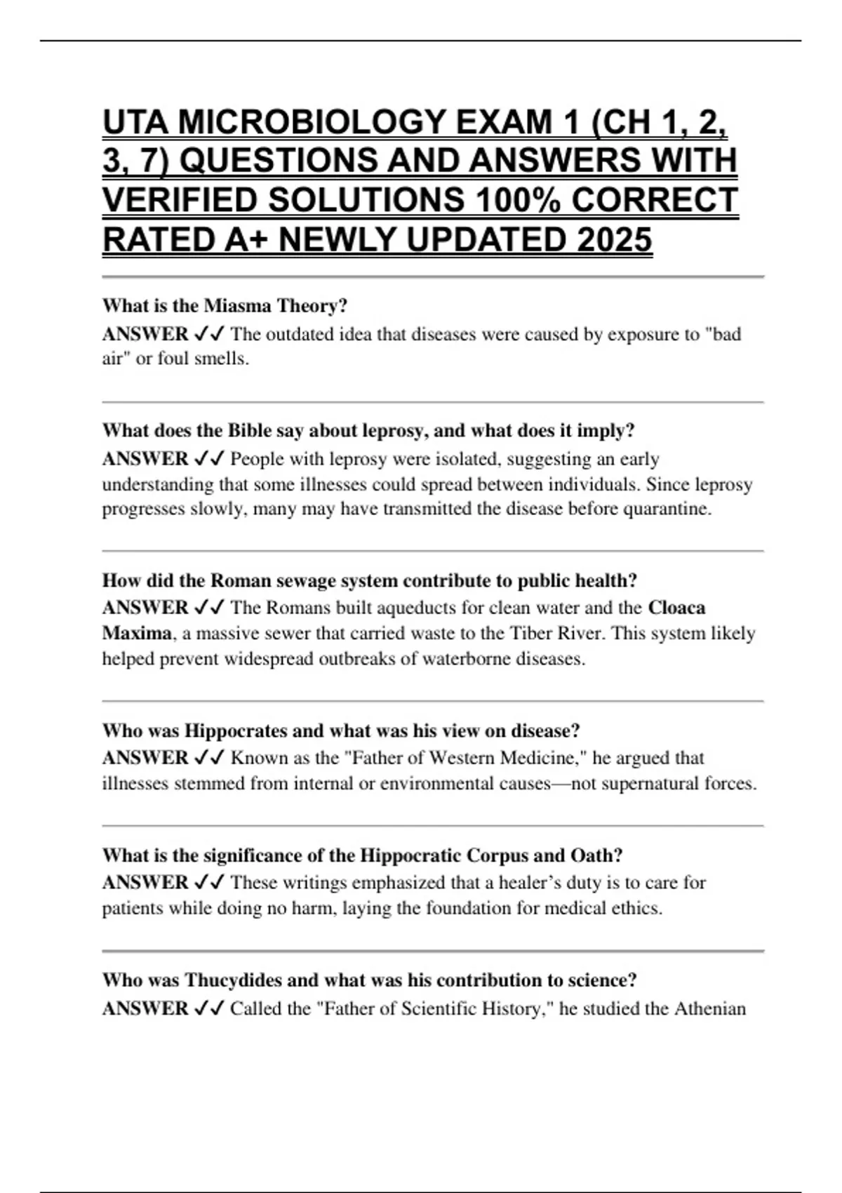 UTA MICROBIOLOGY EXAM 1 (CH 1, 2, 3, 7) QUESTIONS AND ANSWERS WITH ...