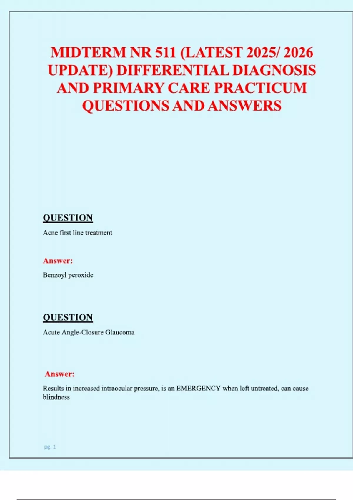MIDTERM NR 511 DIFFERENTIAL DIAGNOSIS AND PRIMARY CARE PRACTICUM ...