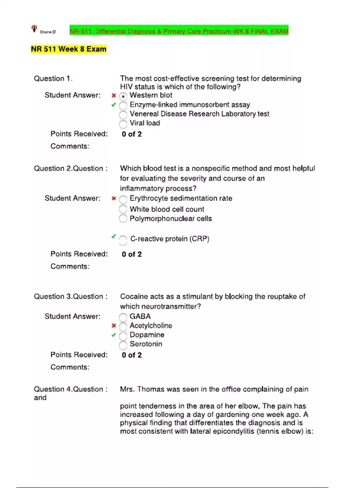 2025 NR511 Differential Diagnosis & Primary Care Practicum week 8 Final ...