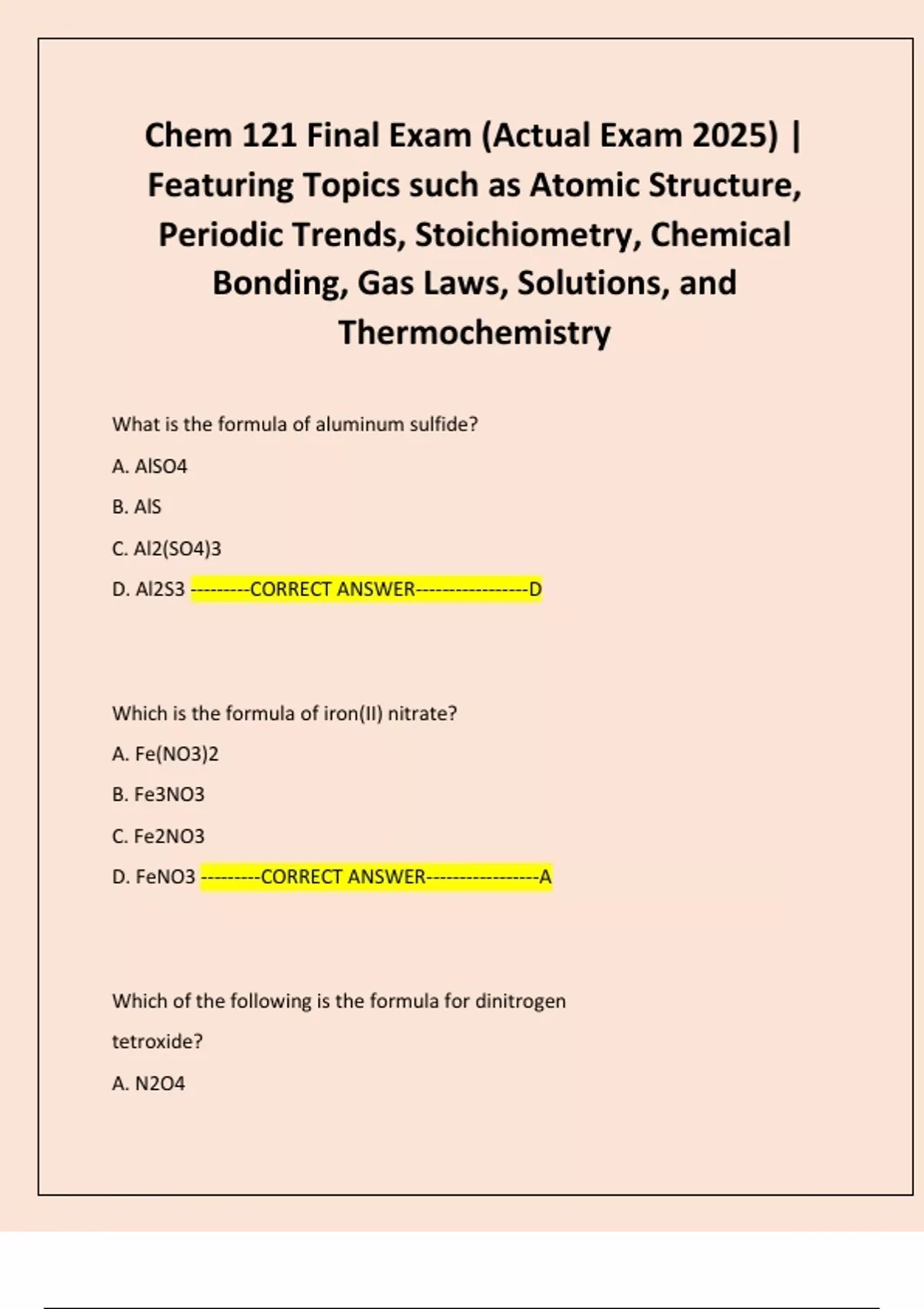 Chem 121 Final Exam (Actual Exam 2025) | Featuring Topics such as ...
