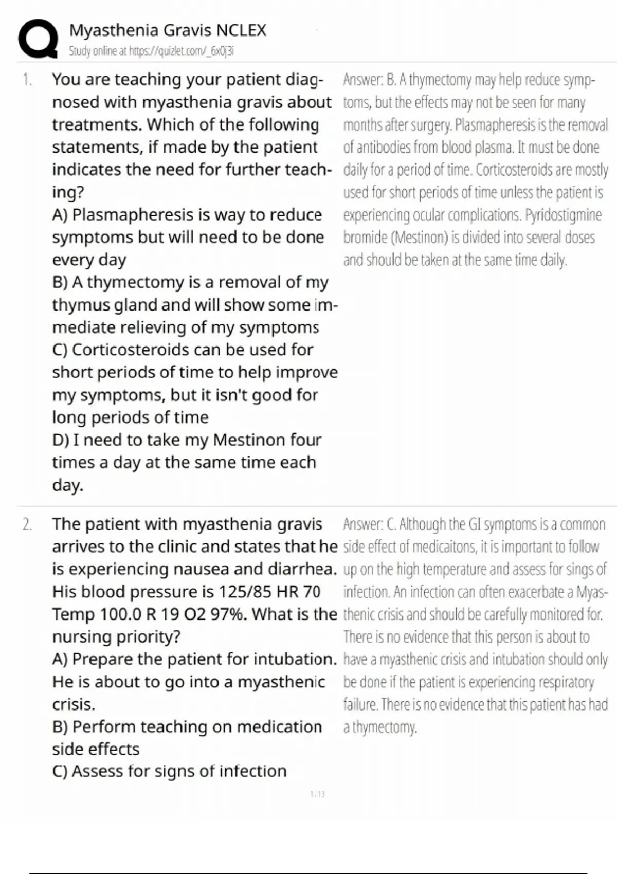 NCLEX-RN & NCLEX-PN Myasthenia Gravis Nursing / Score 100% / 2025 ...