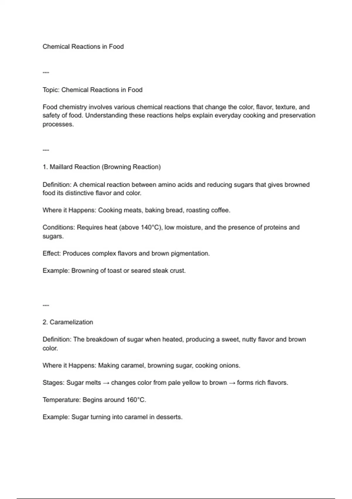 Summary Chemical Reactions in Food – High School Food Chemistry Notes ...