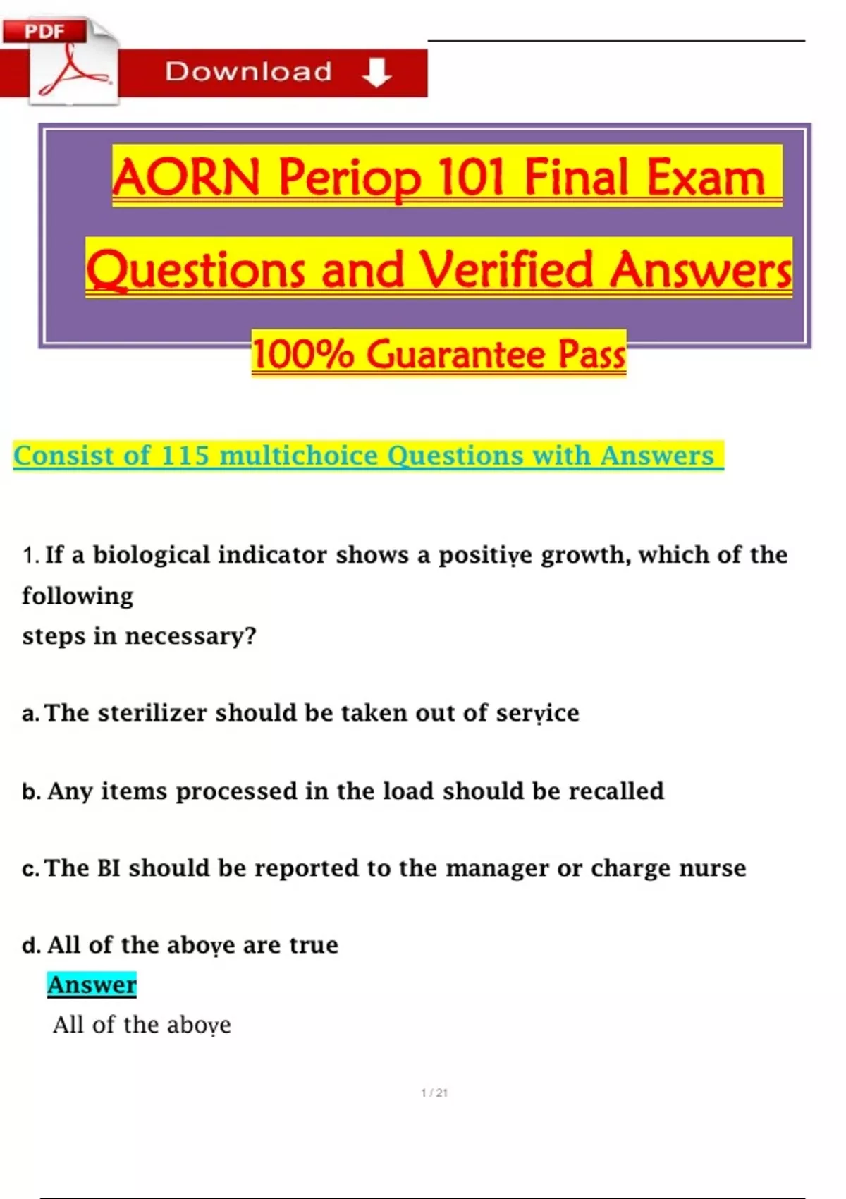 AORN Periop 101 Final Exam (2025 / 2026) Questions with Revised Correct ...