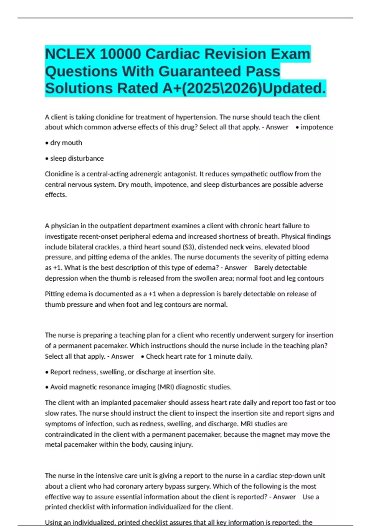 NCLEX 10000 Exam (All Test Papers are here 100%Solved Correct) Package ...