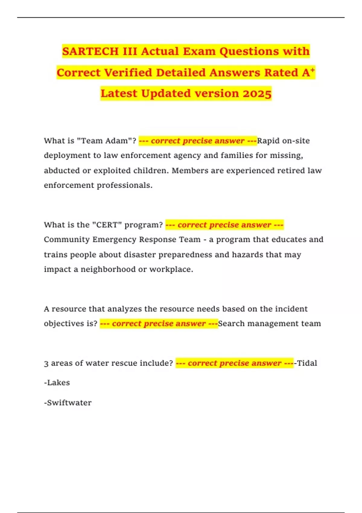 SARTECH III Actual Exam Questions with Correct Verified Detailed ...