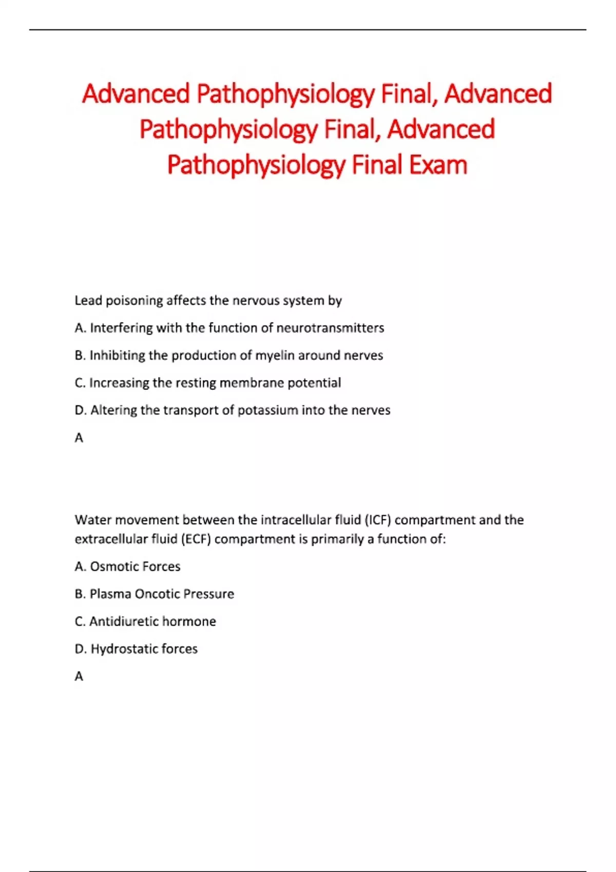 Advanced Pathophysiology Final, Advanced Pathophysiology Final ...