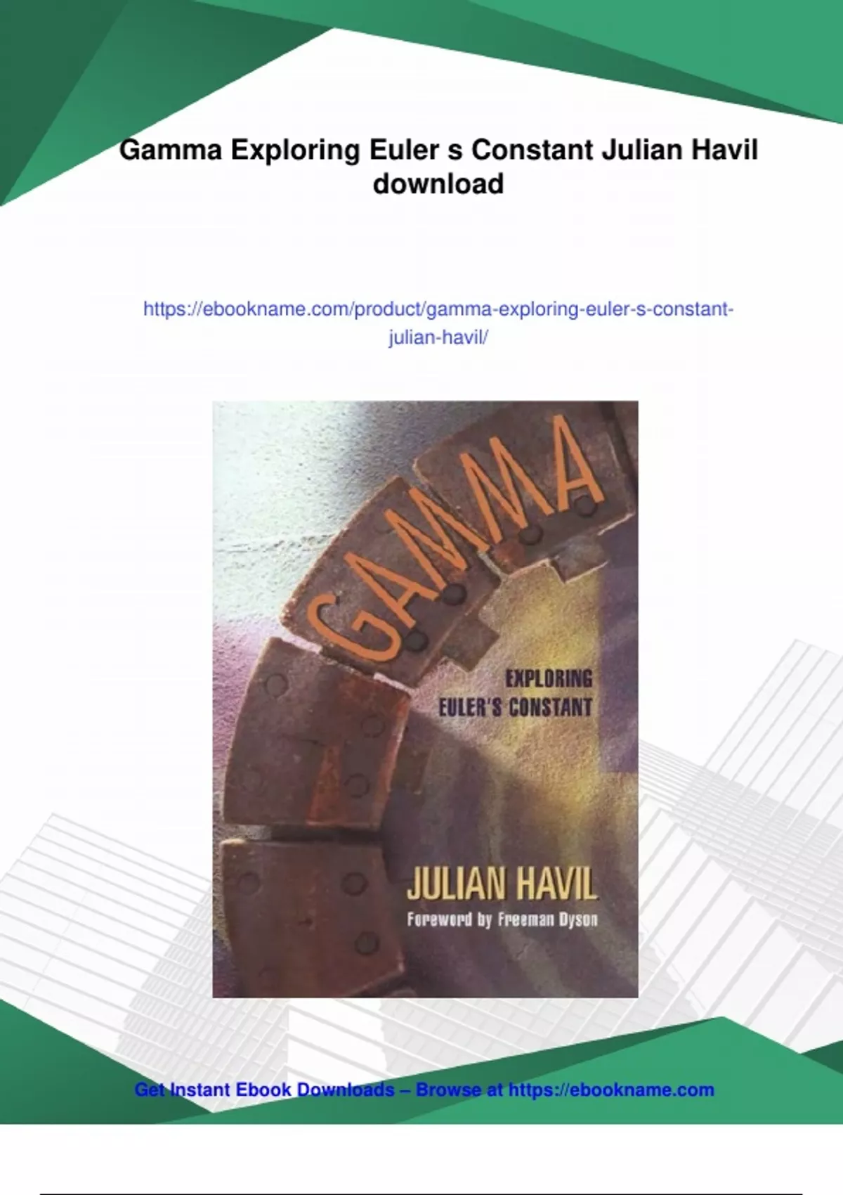 Summary Gamma Exploring Euler s Constant Julian Havil - Digital ...