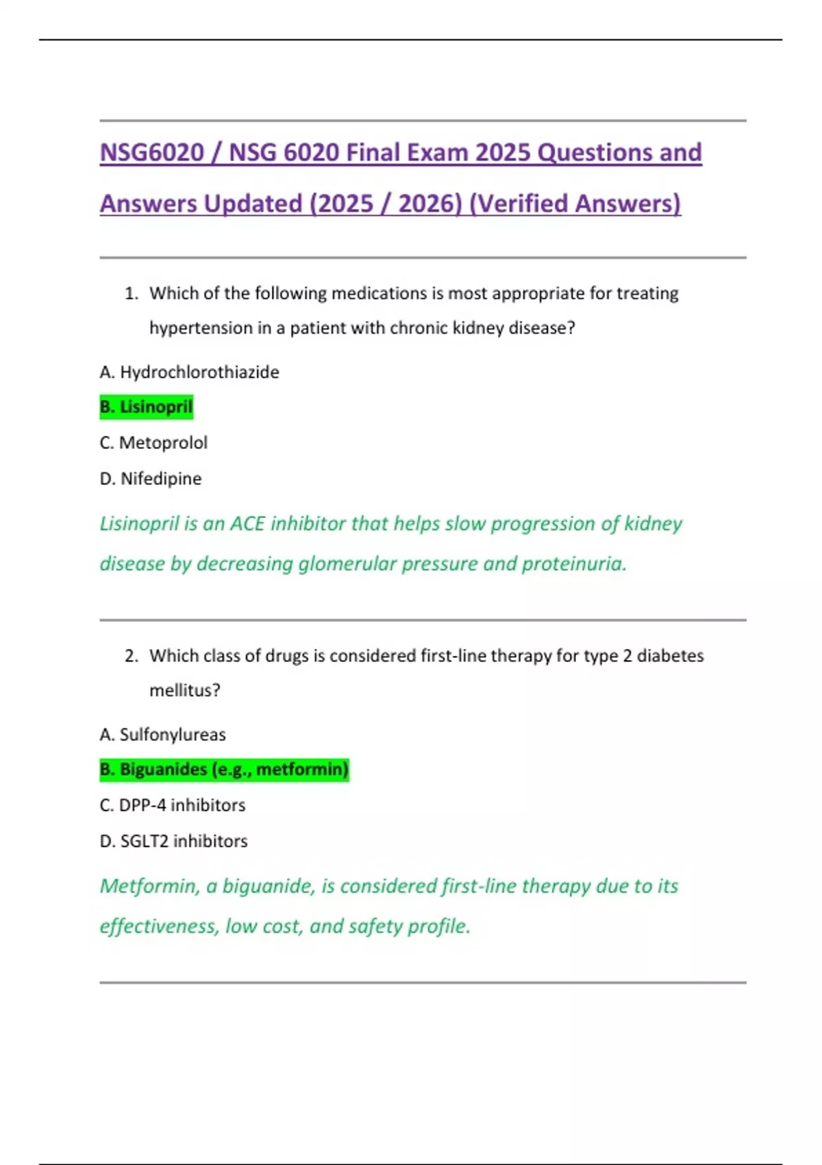NSG6020 / NSG 6020 Final 1 2 Exams BUNDLE 2025 Questions and Answers Updated (2025 / 2026 ...