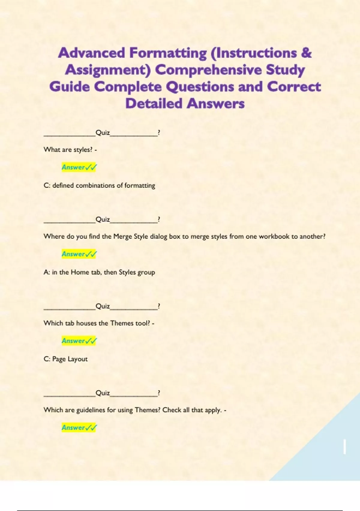 Advanced Formatting (Instructions & Assignment) Comprehensive Study ...