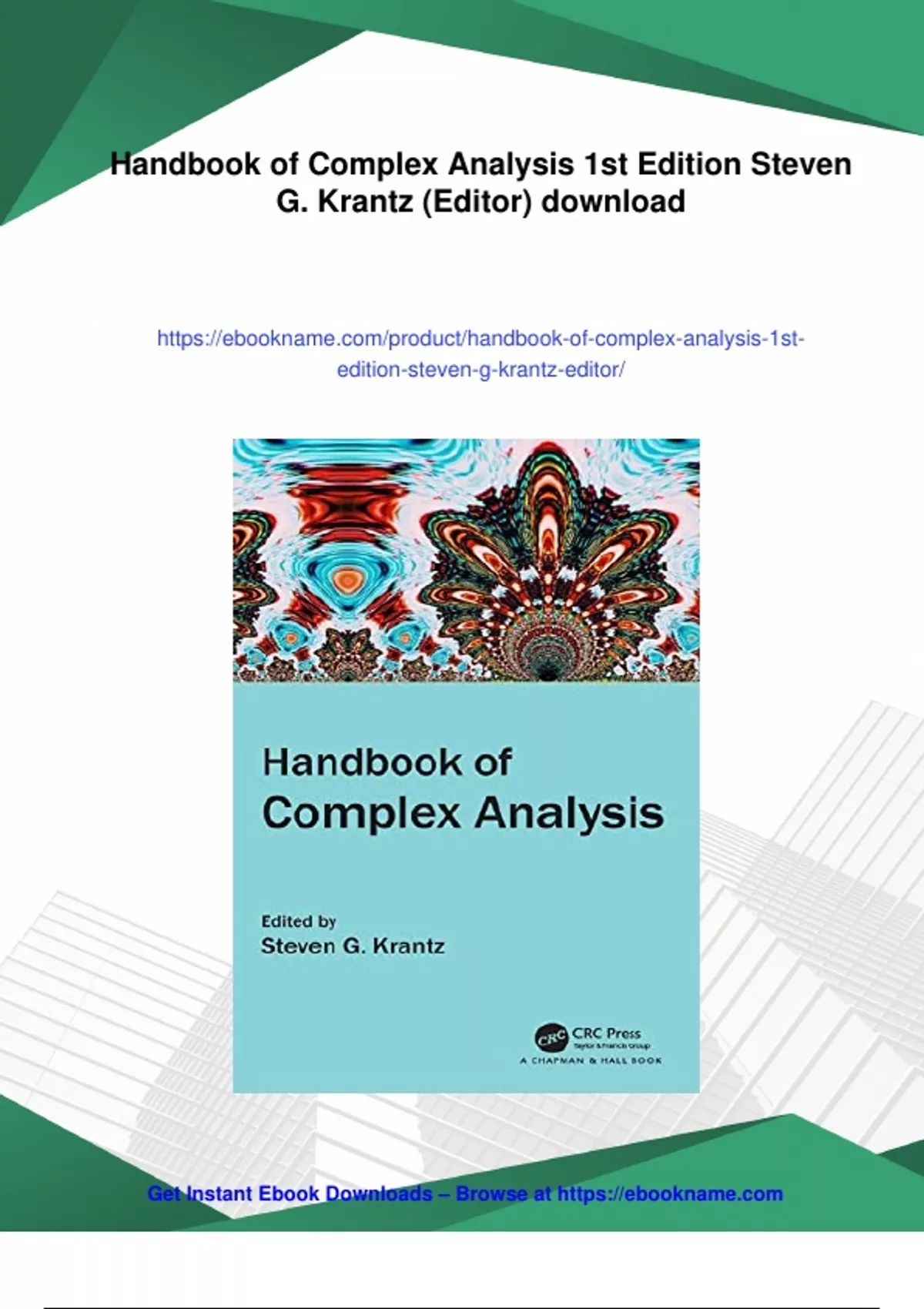 Summary Handbook of Complex Analysis 1st Edition Steven G. Krantz ...