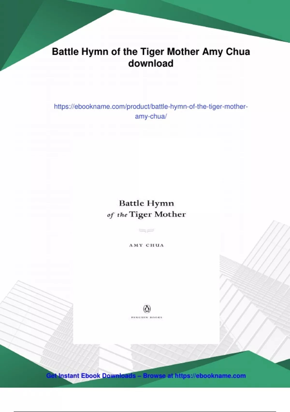 Summary Battle Hymn of the Tiger Mother Amy Chua - PDF Download ...