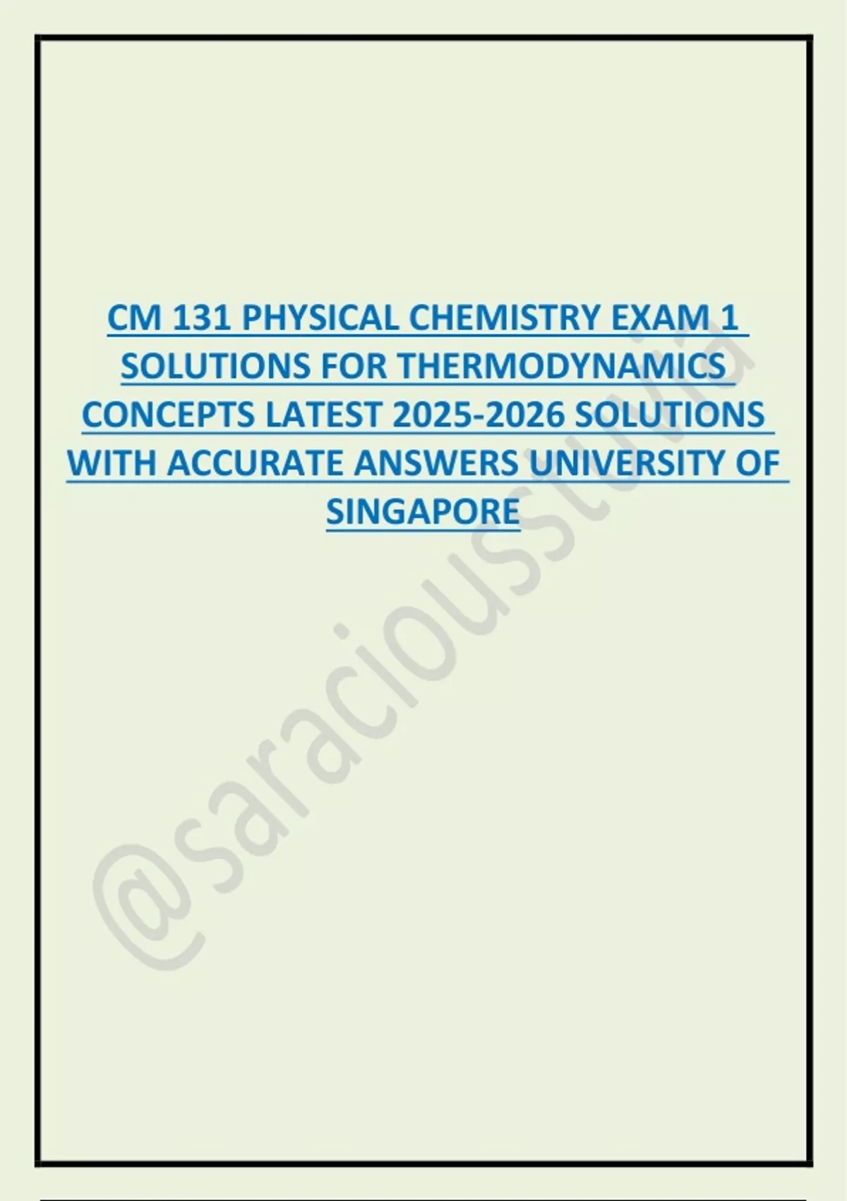 CM1131 Physical Chemistry 1 Exam Solutions – Thermodynamics Concepts (National University of ...