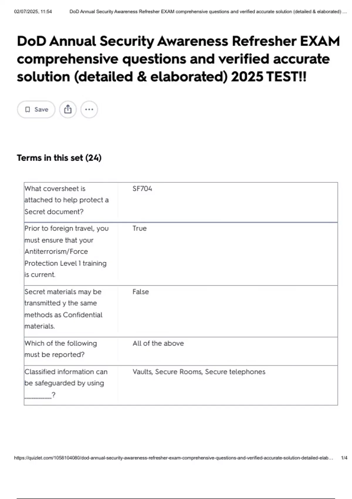 DoD Annual Security Awareness Refresher EXAM comprehensive questions ...