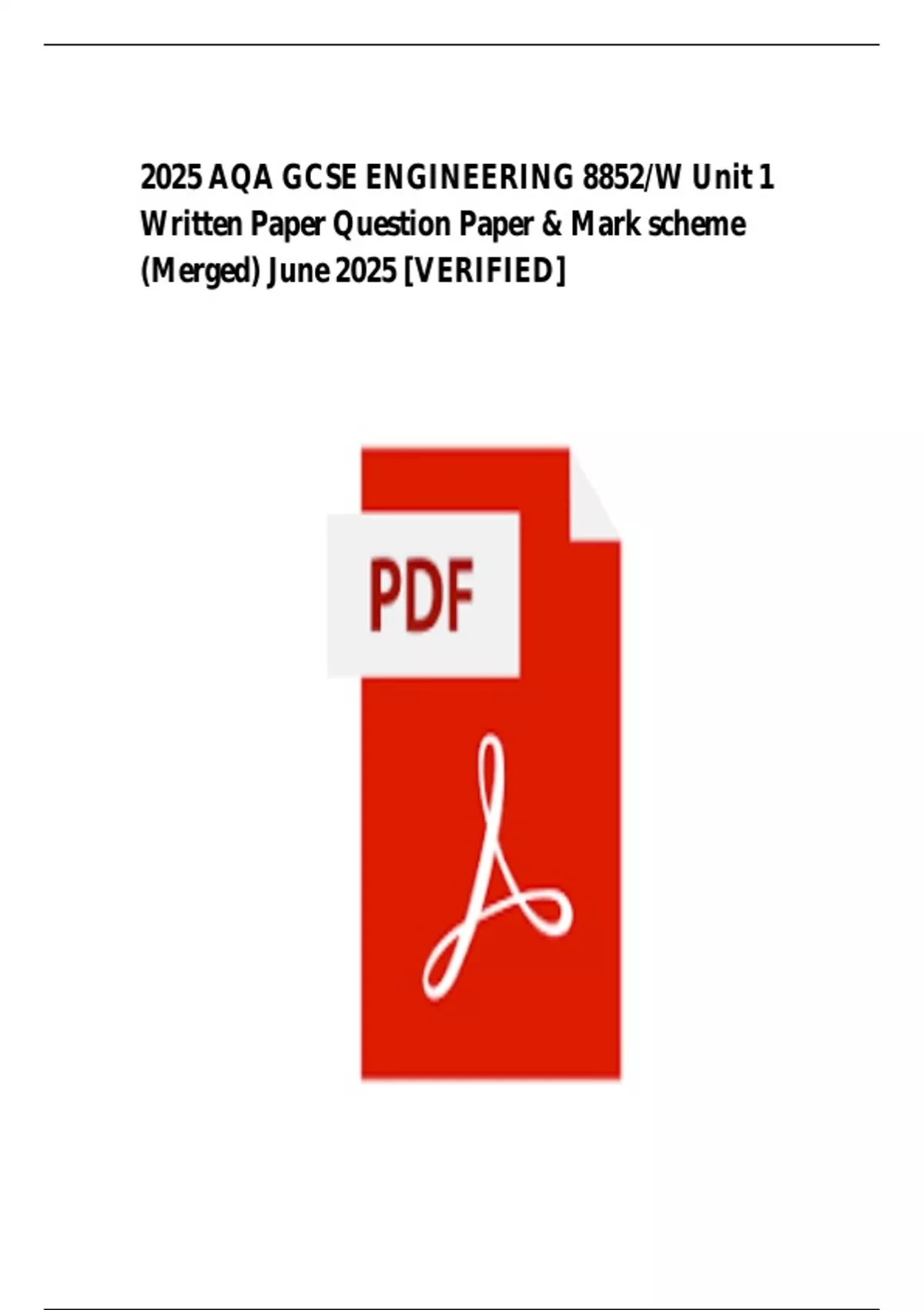 2023 AQA GCSE ENGINEERING 8852/W Unit 1 Written Paper Question Paper ...