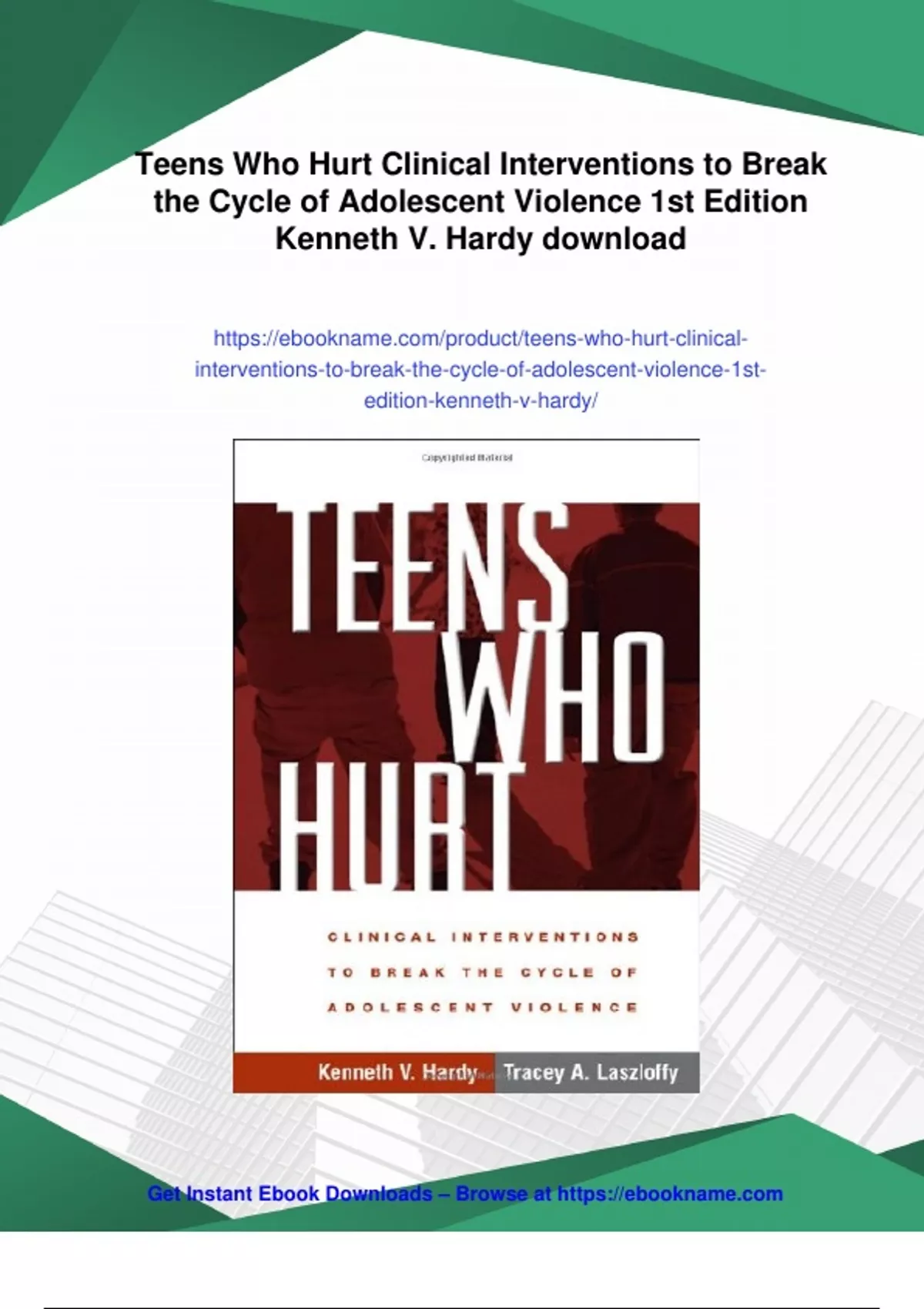 Summary Teens Who Hurt Clinical Interventions to Break the Cycle of ...