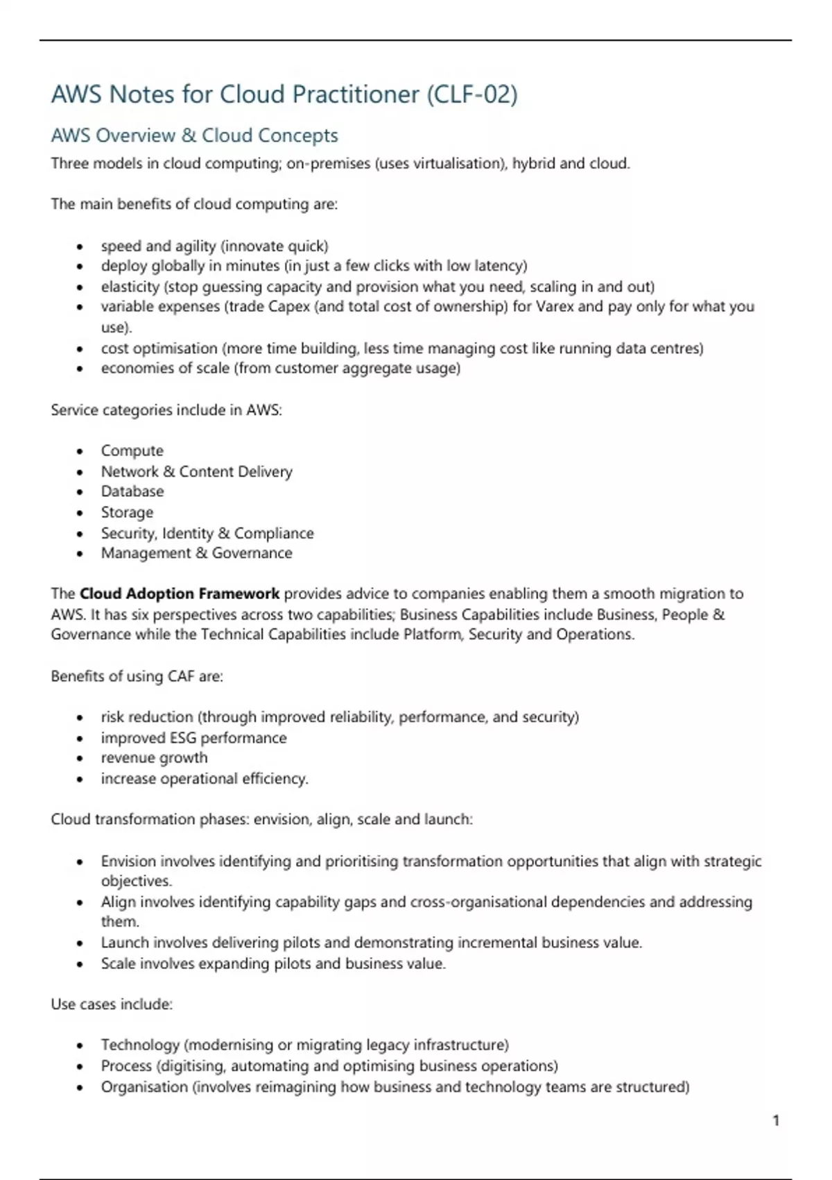 Summary Ryan's AWS Cloud Practitioner (CLF-02) Study Notes | Passed ...
