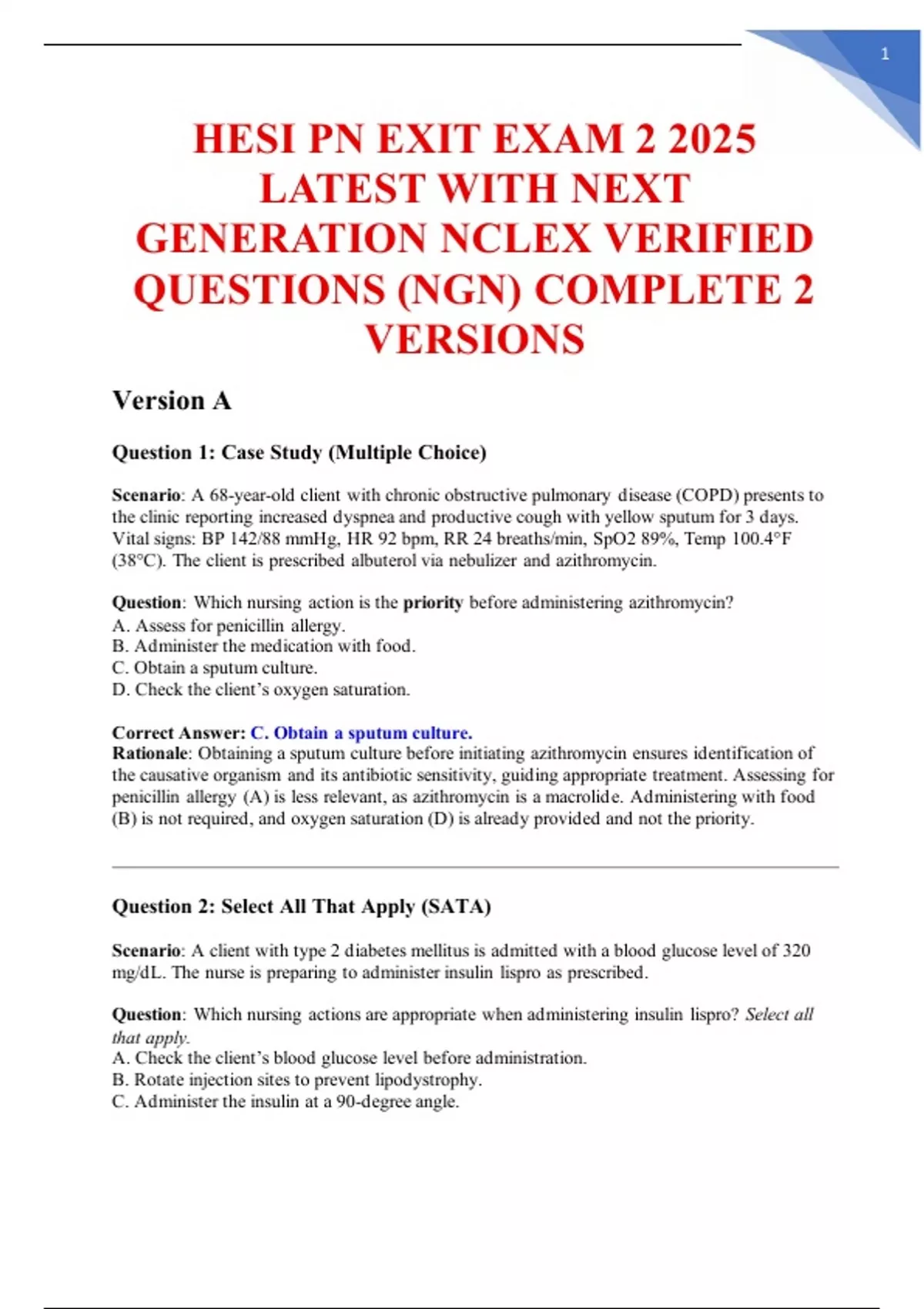 HESI PN EXIT EXAM 2 2025 LATEST WITH NEXT GENERATION NCLEX VERIFIED ...
