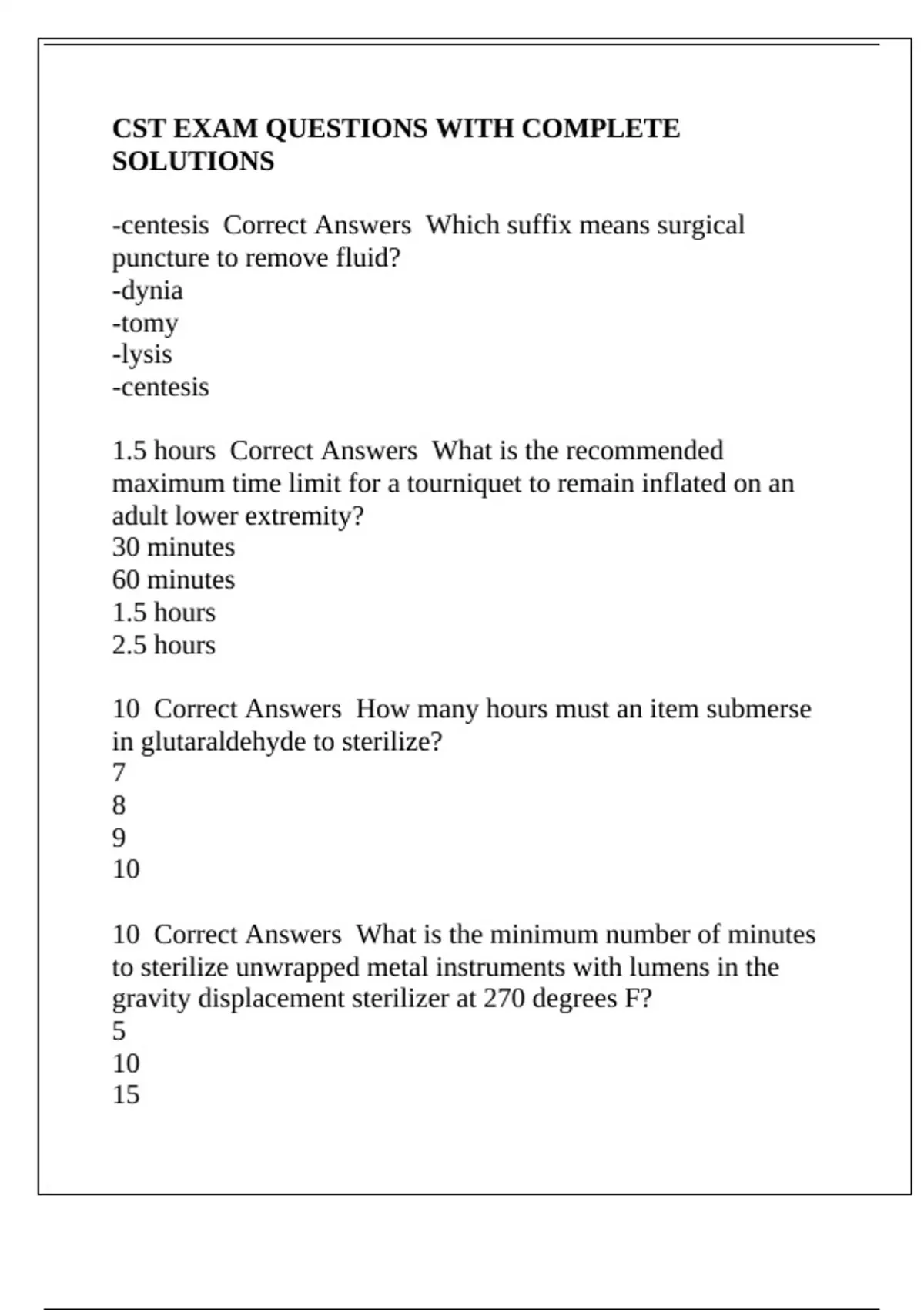 CST EXAM QUESTIONS WITH COMPLETE SOLUTIONS - Cst - Stuvia US
