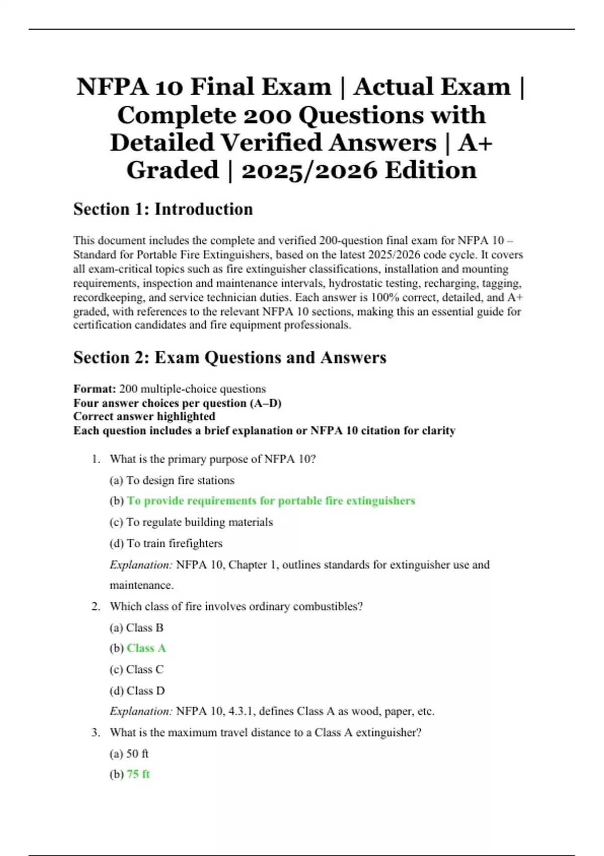 NFPA 10 Final Exam – Actual Exam – Complete 200 Questions with Detailed ...