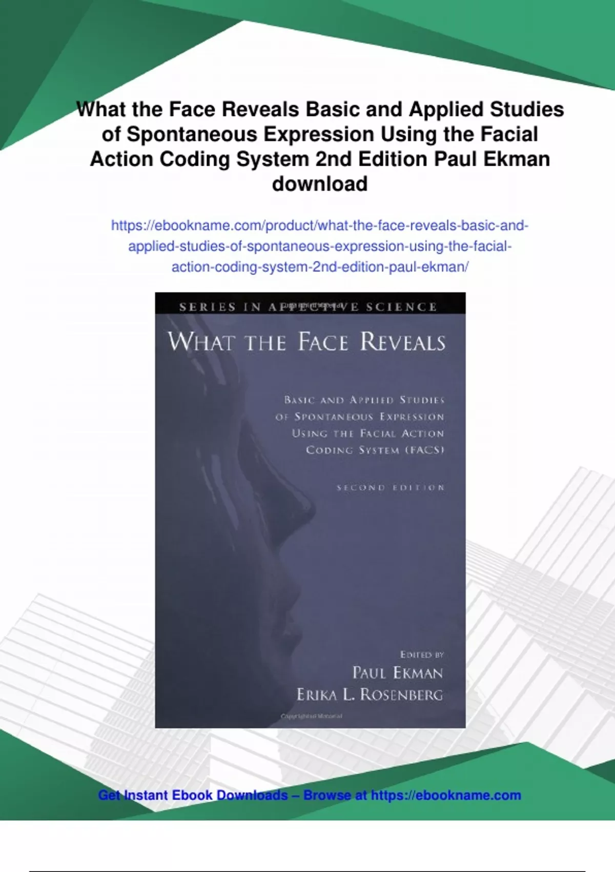Summary What the Face Reveals Basic and Applied Studies of Spontaneous ...