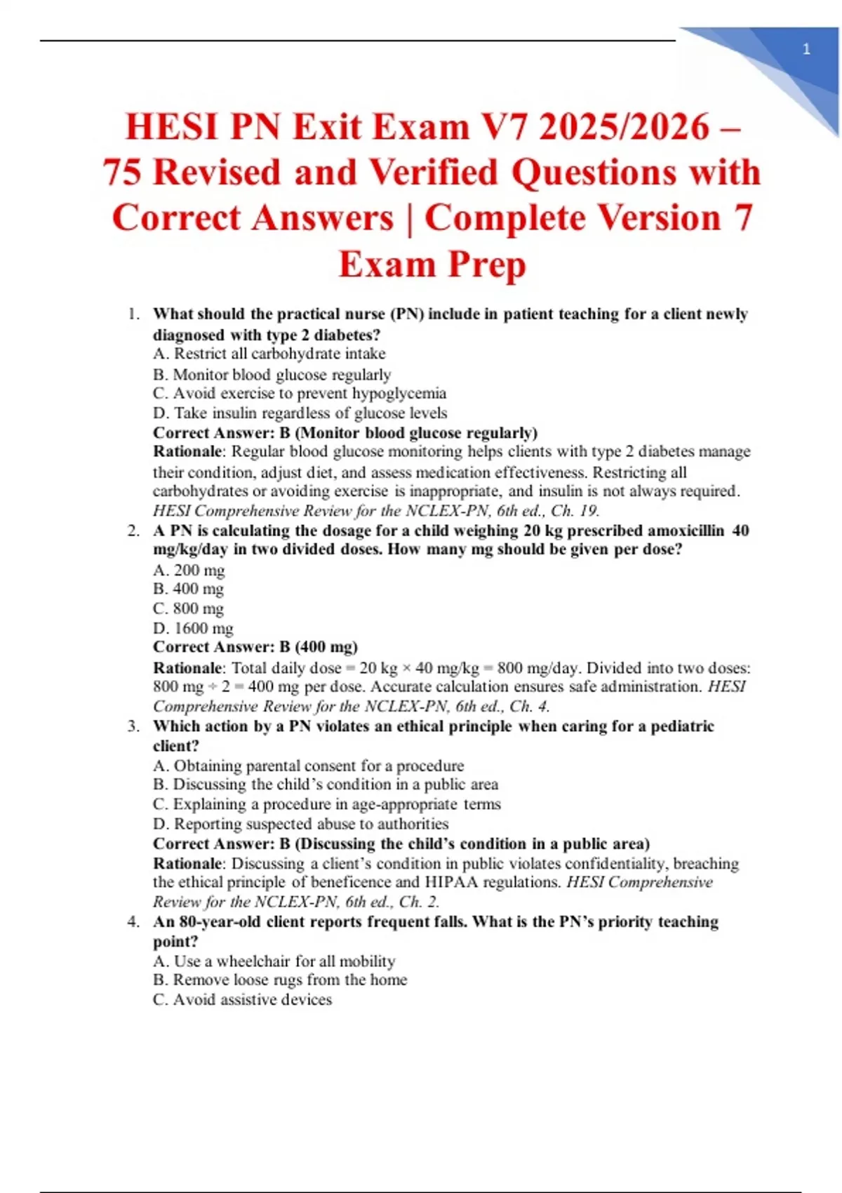 HESI PN Exit Exam V7 2025/2026 – 75 Revised and Verified Questions with Correct Answers ...
