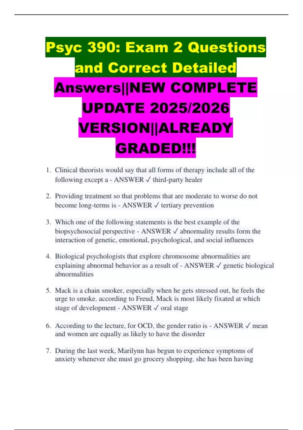 Psyc 390: Exam 2 Questions and Correct Detailed Answers||NEW COMPLETE ...