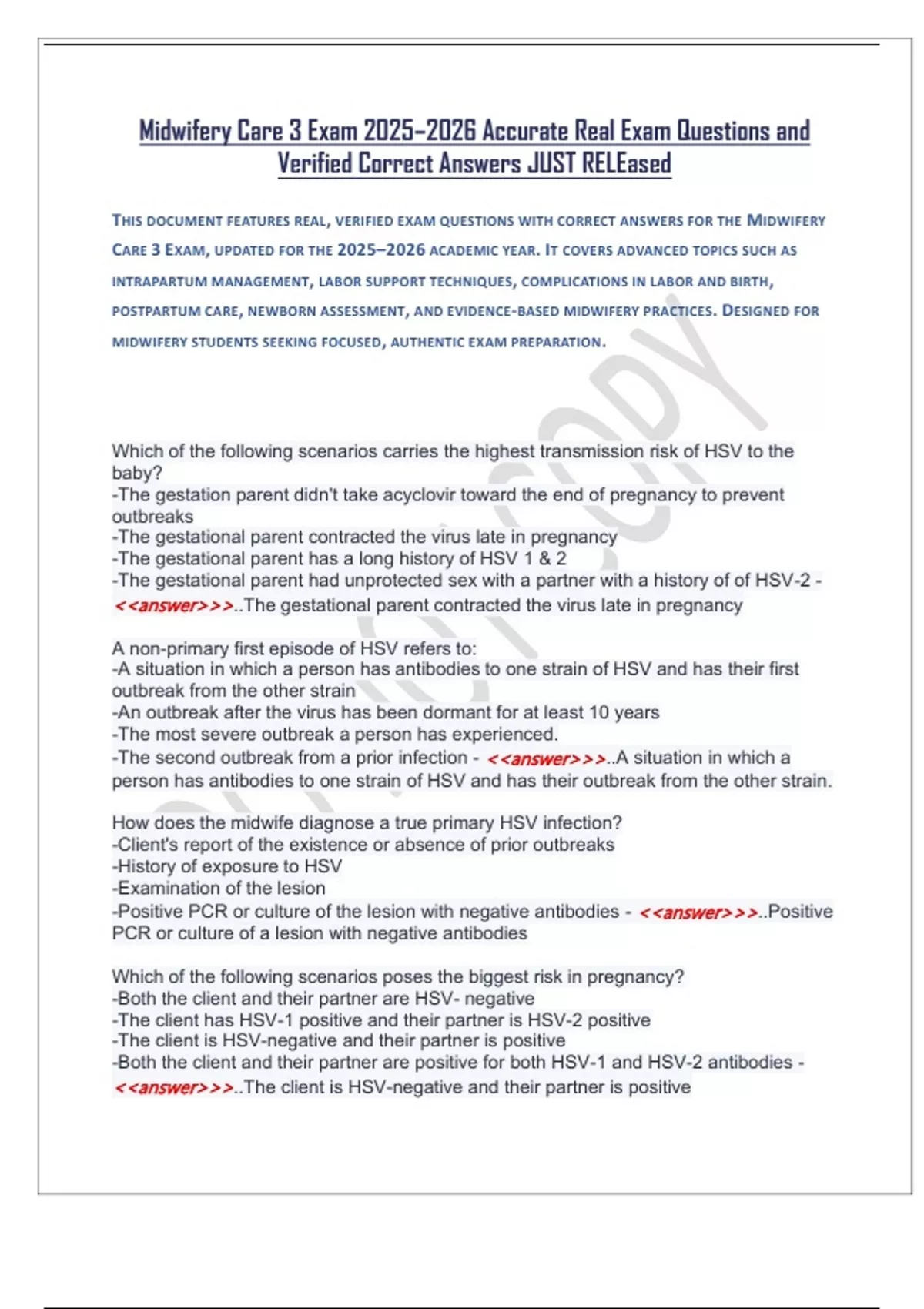 Midwifery Care 3 Exam 2025–2026 Accurate Real Exam Questions and ...